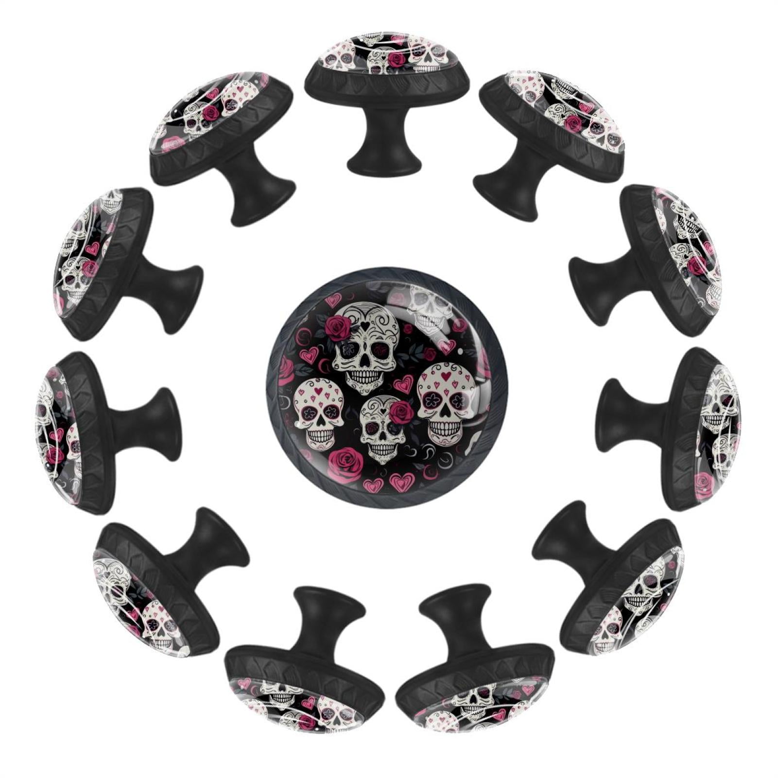 Skull with Roses Art Pattern 35MM Round Glass Cabinet Knobs, Kitchen ...