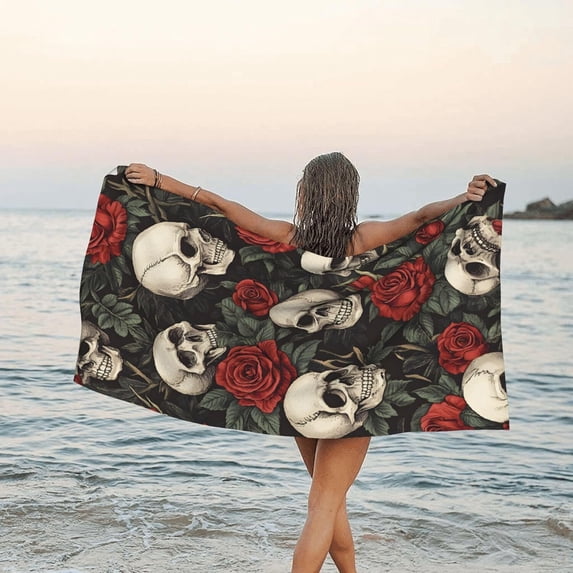 Skull Roses Beach Towel Microfiber Sand Free Bath Towel, Lightweight ...