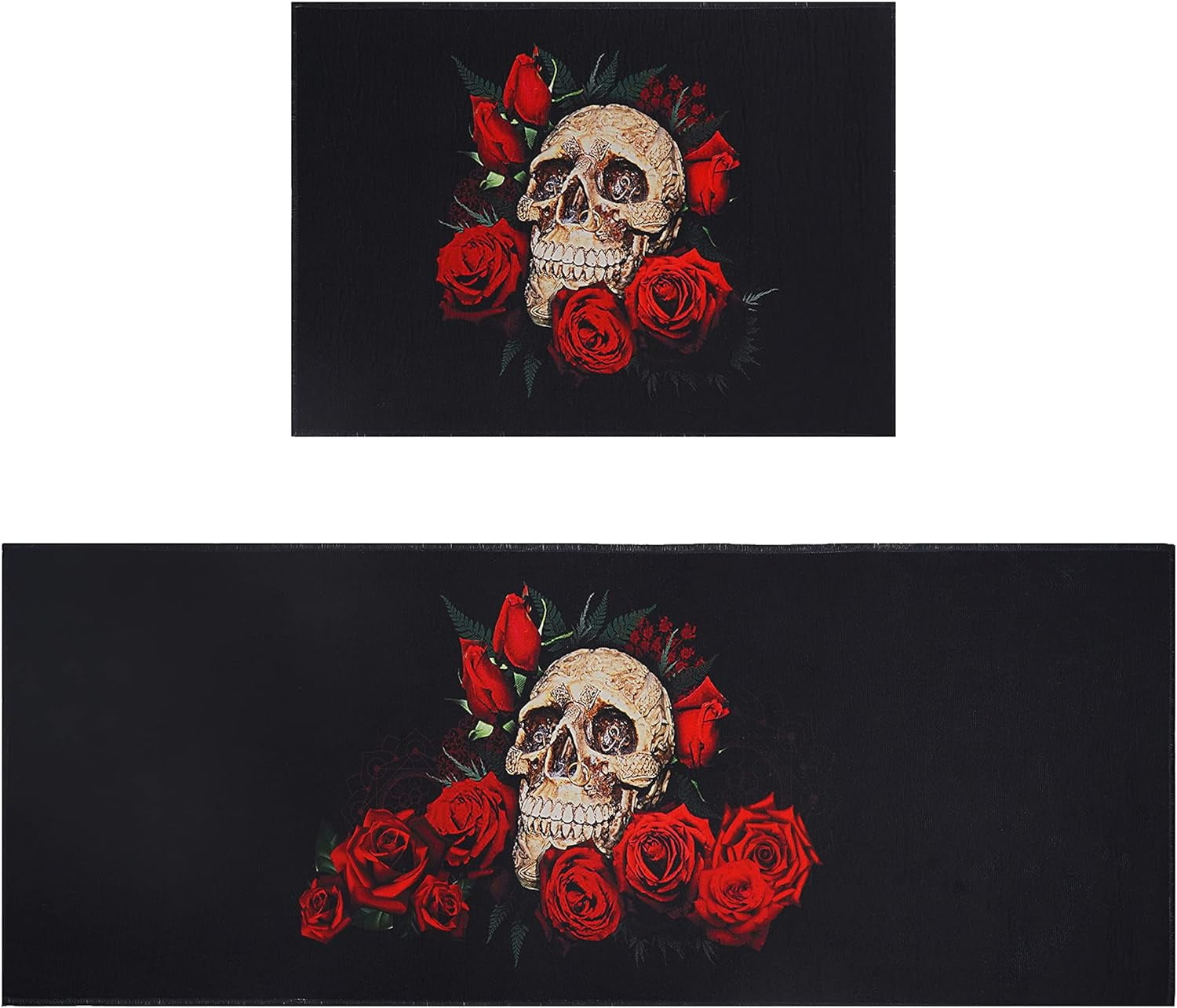 Skull Roses Kitchen Mat Set, Halloween Decor Goth Kitchen Runner Rugs ...
