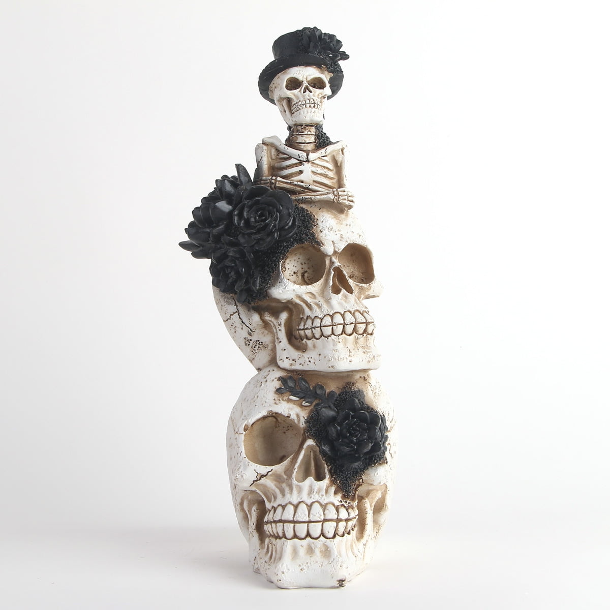 Skull Sculpture, Halloween Skull Resin Statue with Black Rose- Head ...