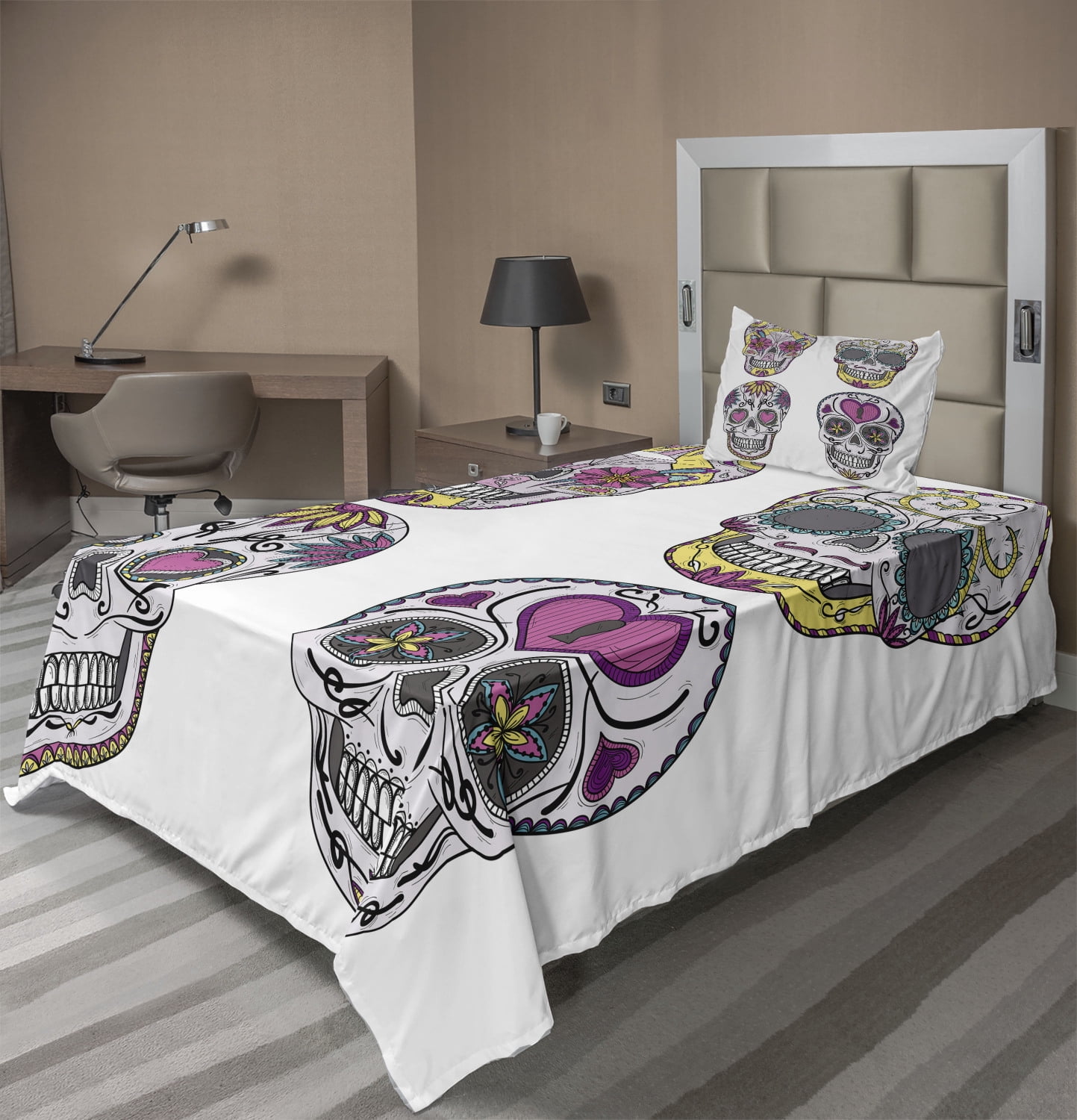 Skull Sheet Set, Colorful Ornate Mexican Sugar Shape Flower and Heart ...