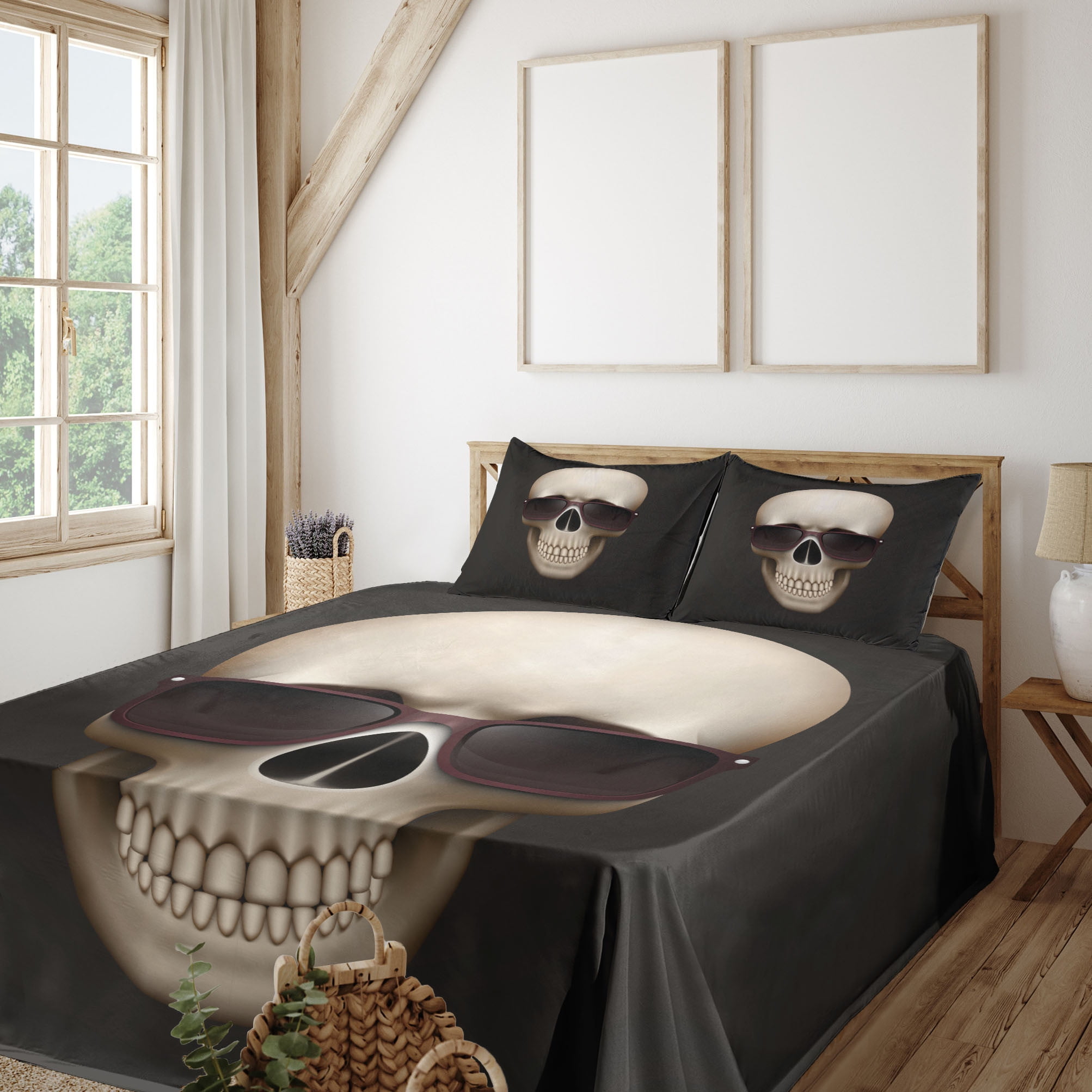 Skull Sheet Set, Funny Illustration of a Skeleton Head Sunglasses and ...