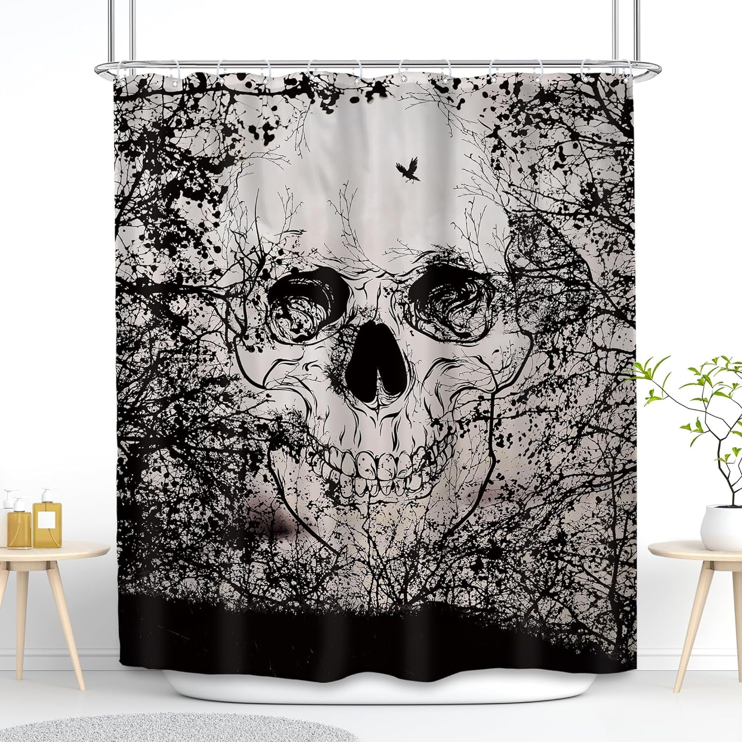 Skull Shower Curtain 60Wx72L Inch Spooky Shower Curtains Black Scary ...