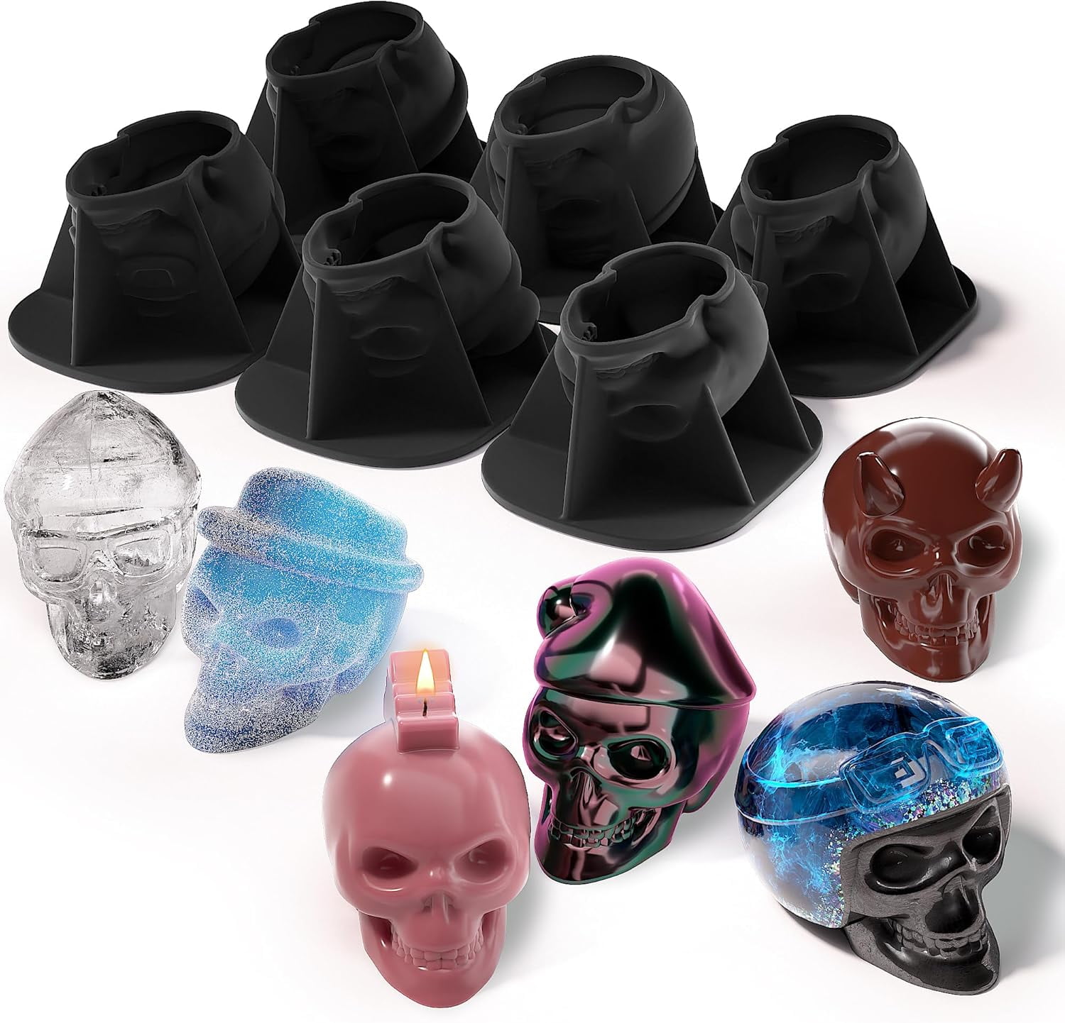 Skull Silicone Molds, 6 Style Skull Molds, 3D Large Silicone Molds for ...