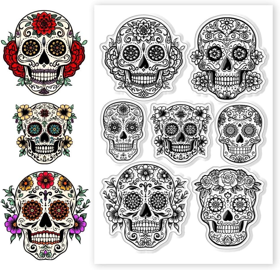 Skull Skeleton Clear Stamps Day of The Dead Silicone Stamp Flower ...
