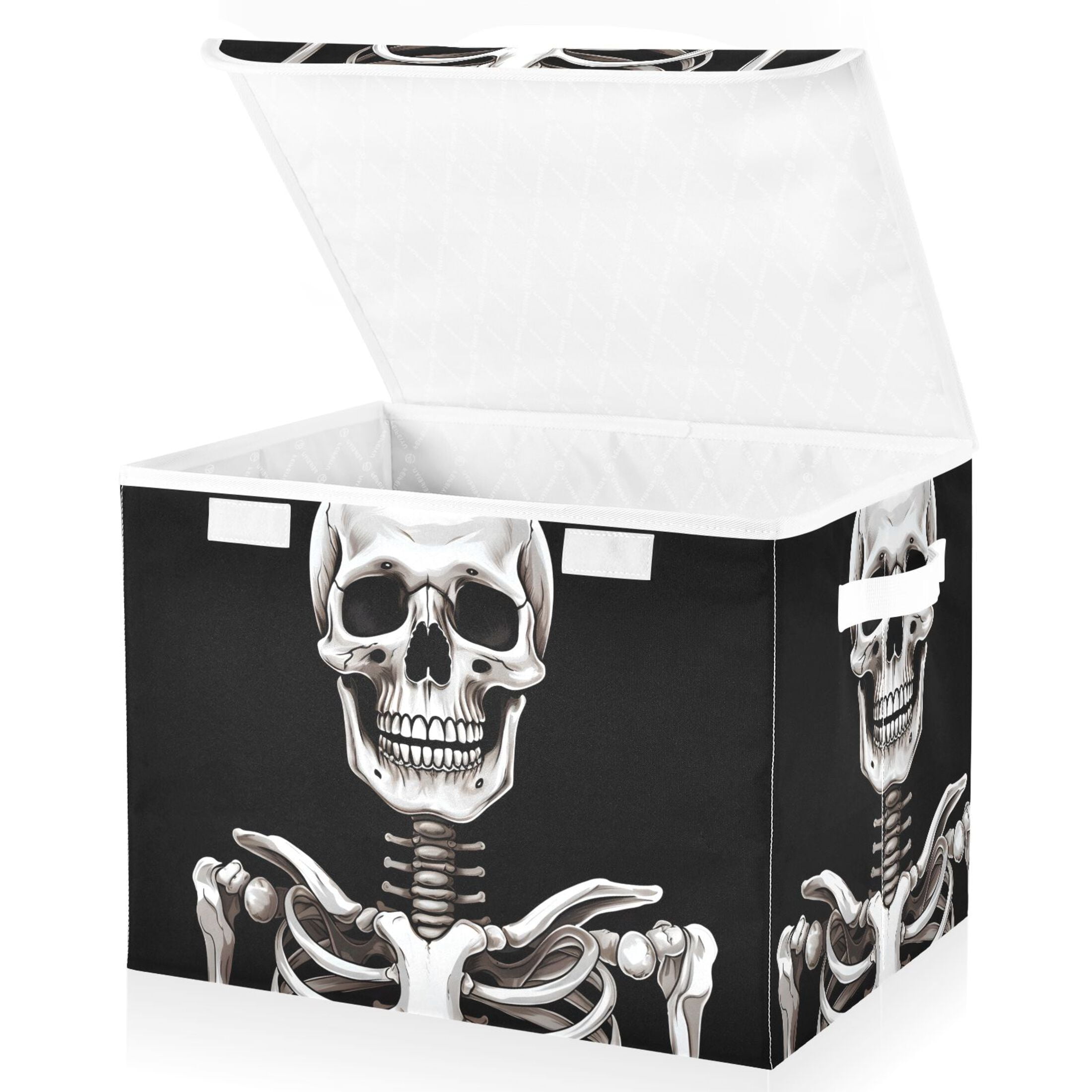 Skull Skeleton Halloween Large Lidded Bin Foldable Storage Baskets ...