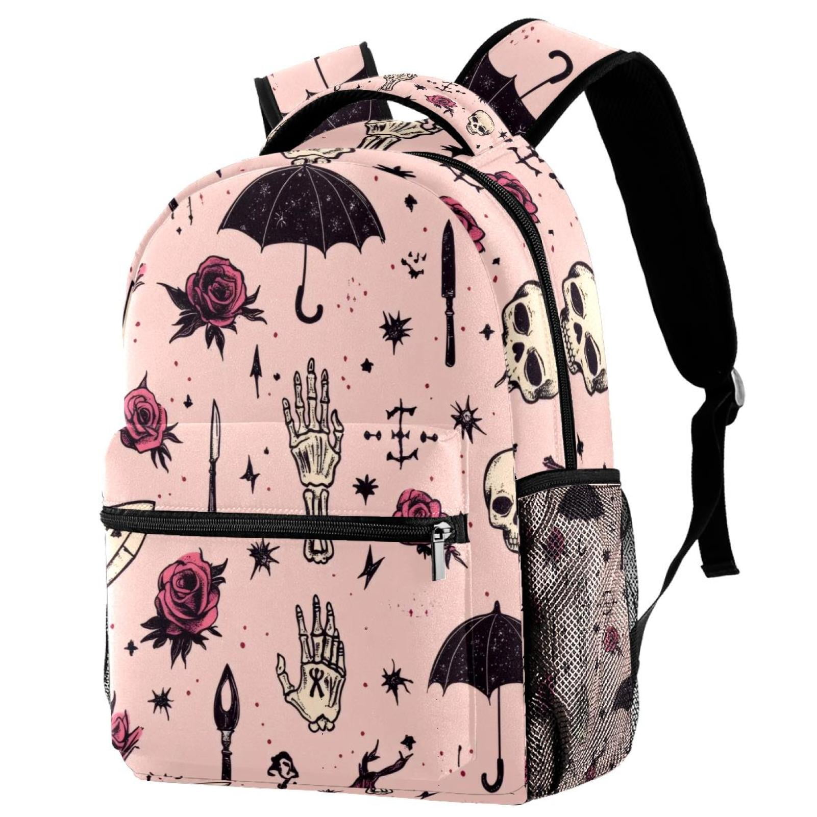 Skull Skeleton Hand Rose Pink Casual Backpacks Lightweight Premium ...