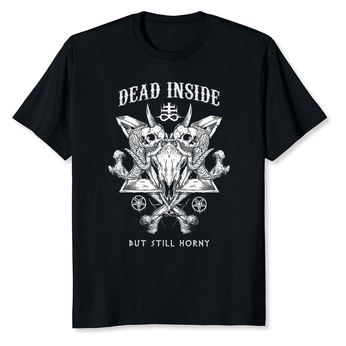 Skull Skeleton Pentagram Dead Inside But Still Horny Retro T Shirt