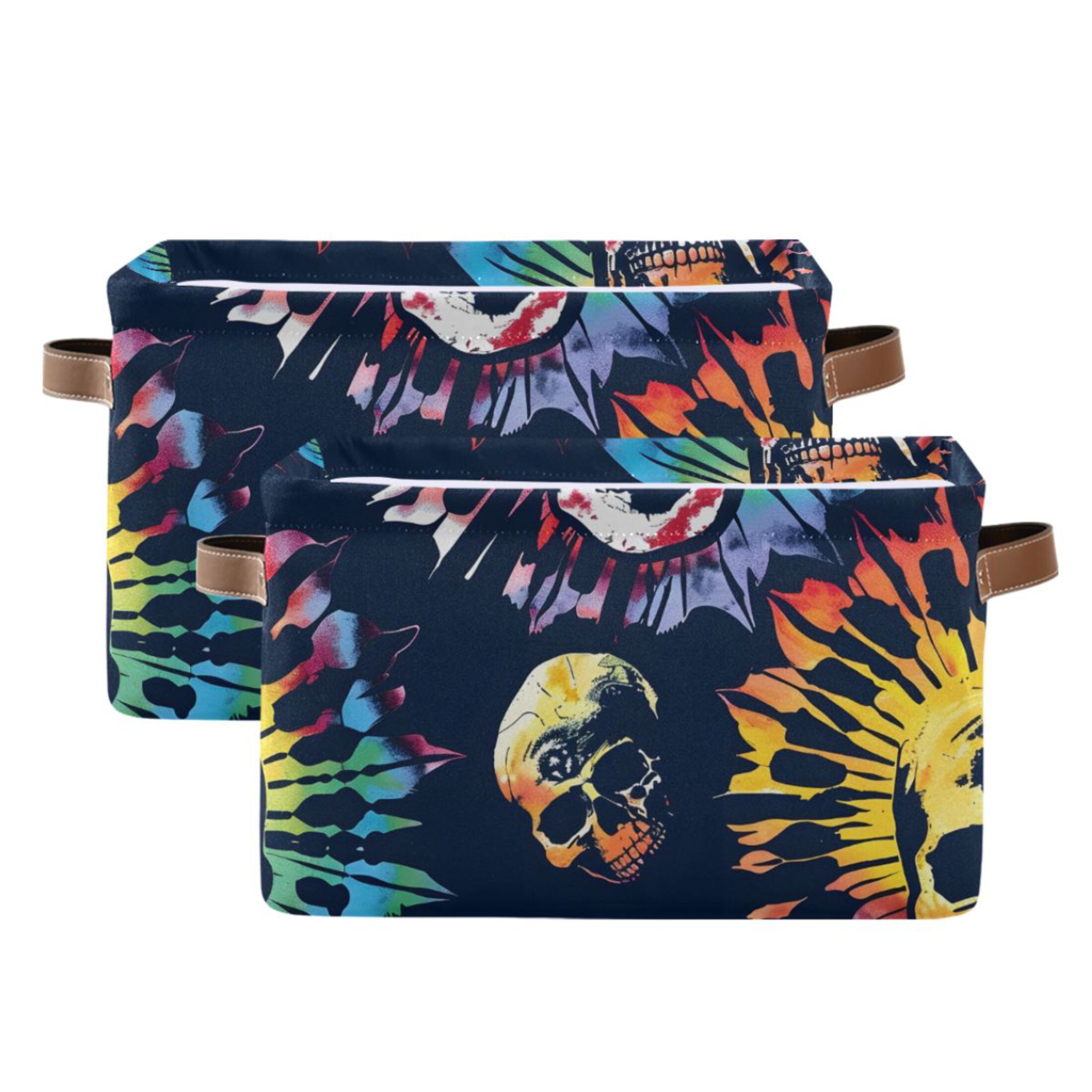 Skull Skeleton Tie Dye Storage Basket Large Foldable Storage Bin ...