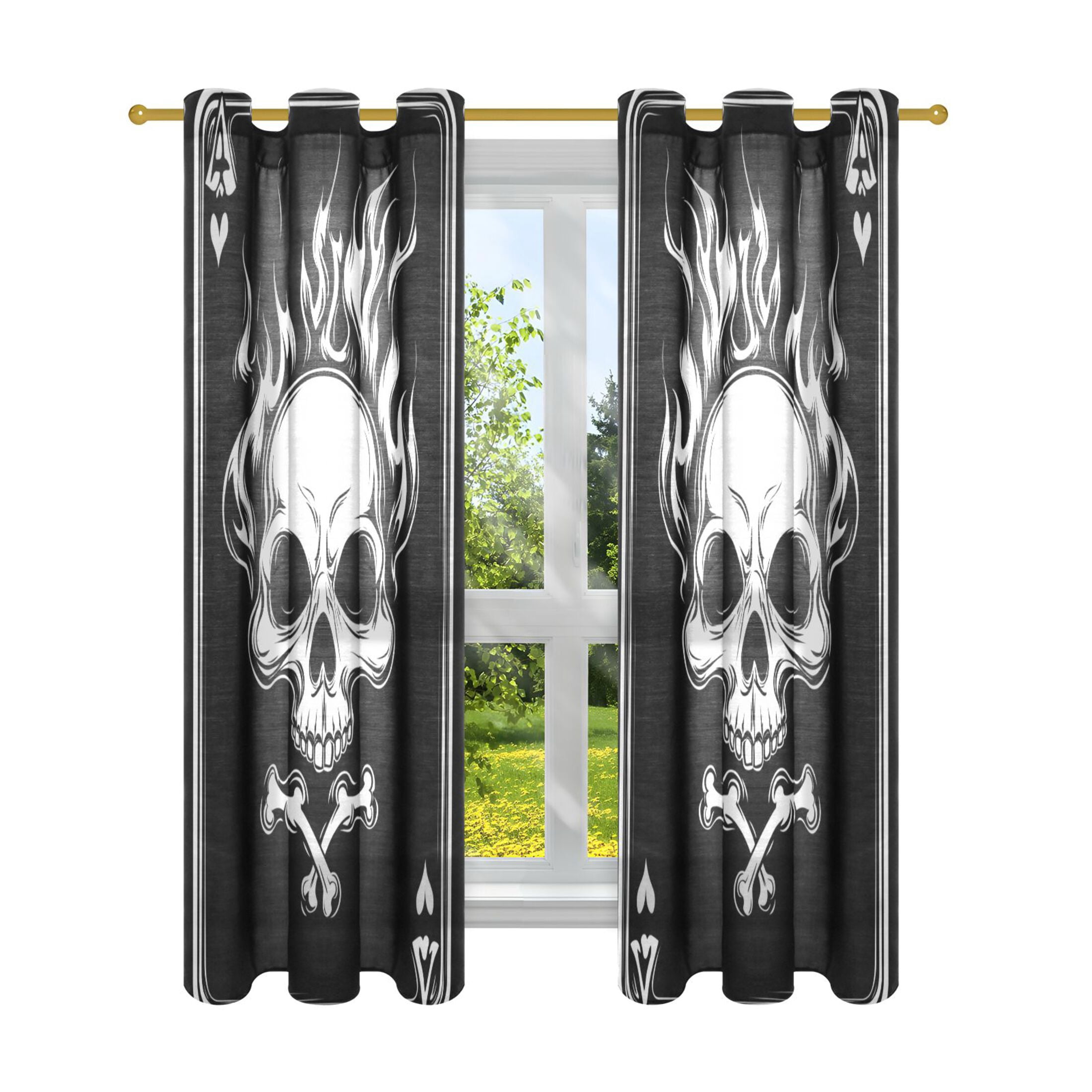 Skull Skeletons Semi Sheer Curtains for Living Room Bedroom Set of 2 ...