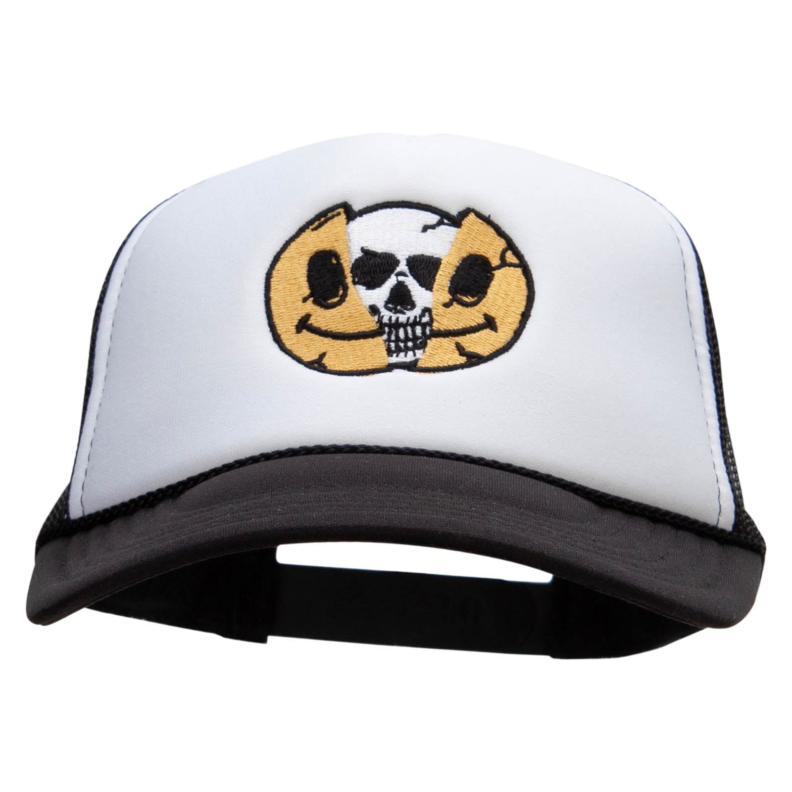Skull Smile Embroidered Foam Panel Mesh Snapback - Black White OSFM ...