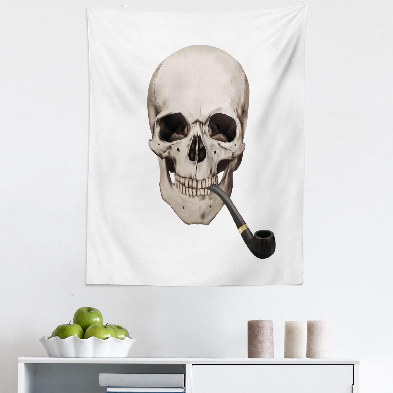 Skull Smoking Tapestry, Highly Detailed Human Skeleton Head Shape Image ...