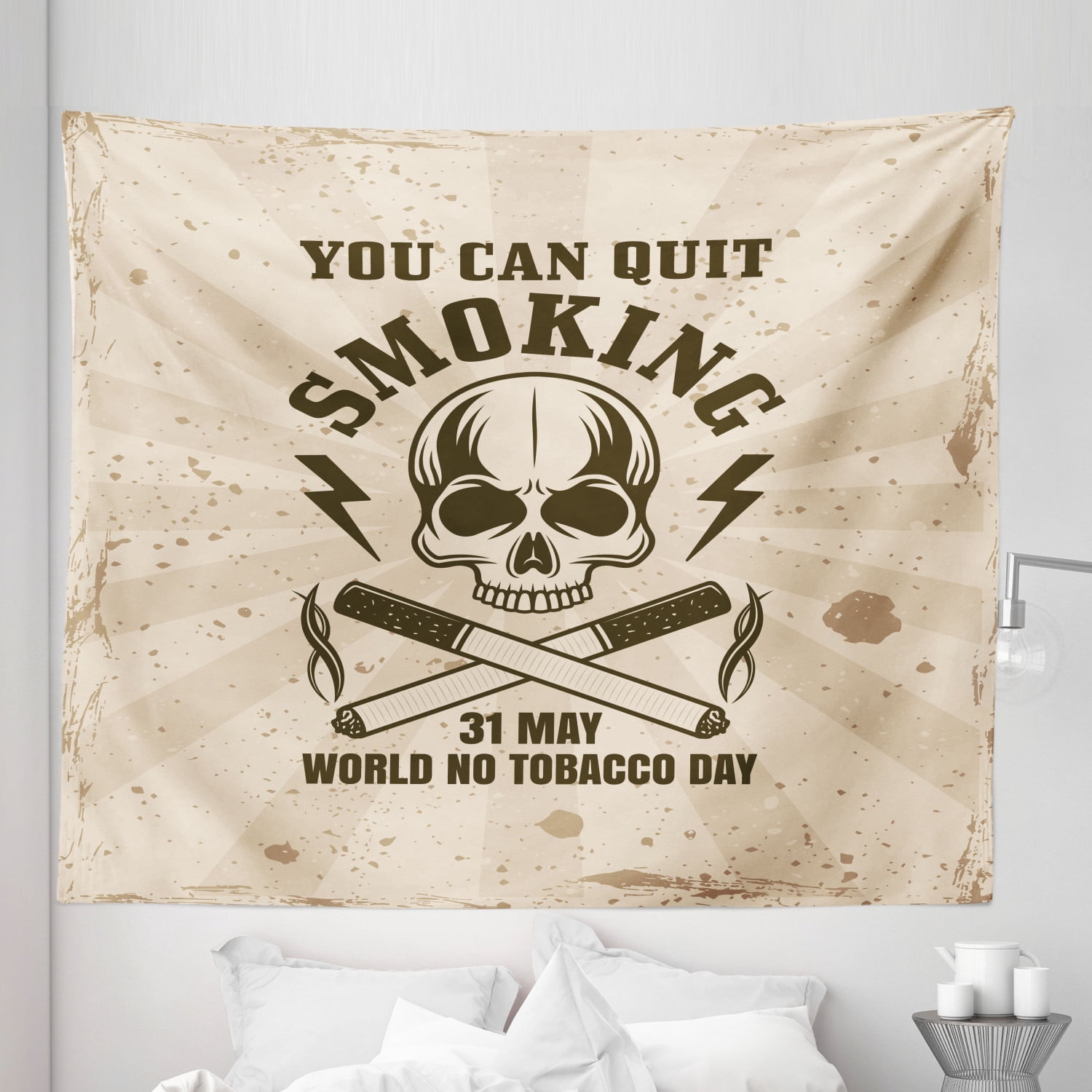 Skull Smoking Tapestry, World No Tobacco Day Pattern Vintage Image 2 ...