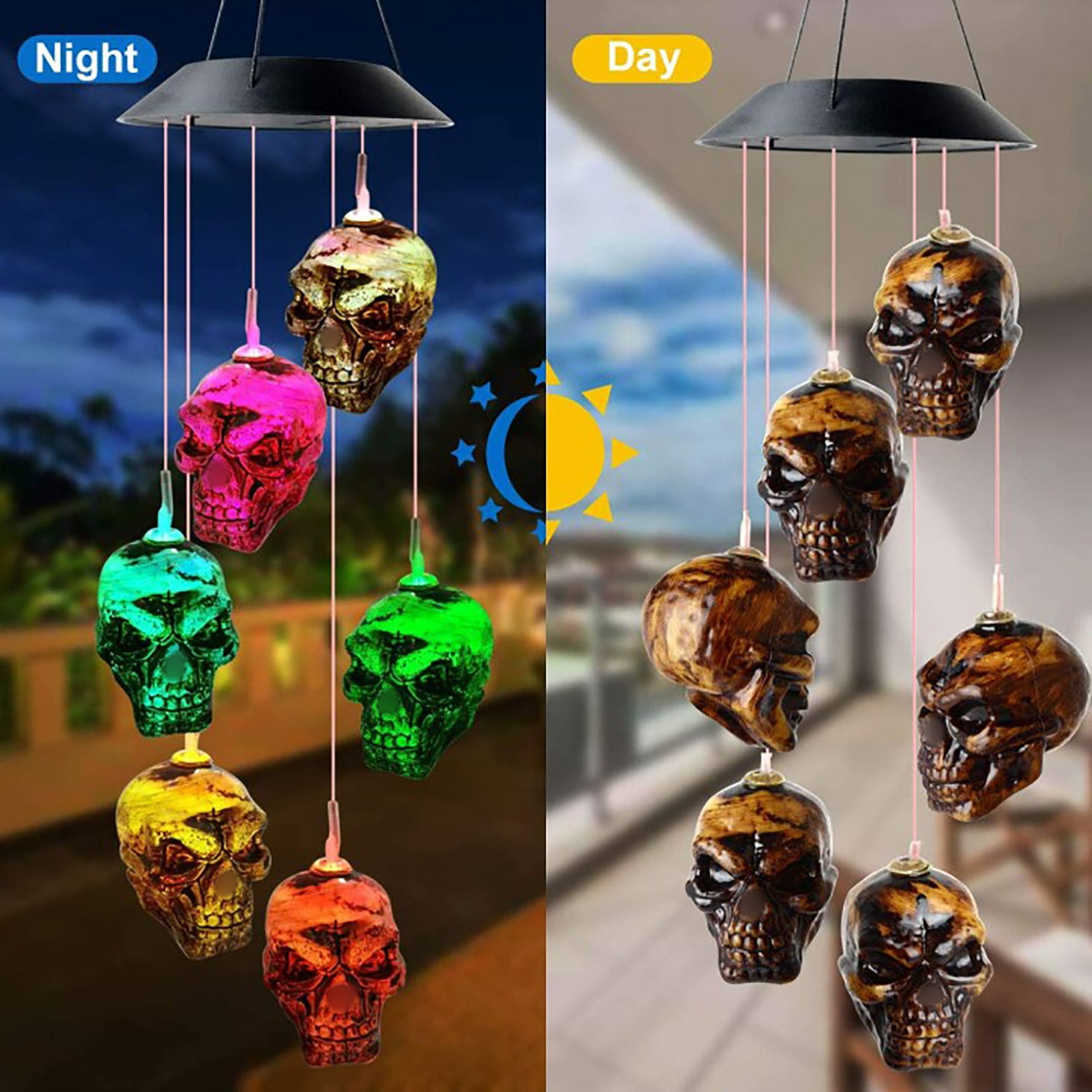 Skull Solar Wind Chime Lights, Halloween Solar Powered Wind Bell ...