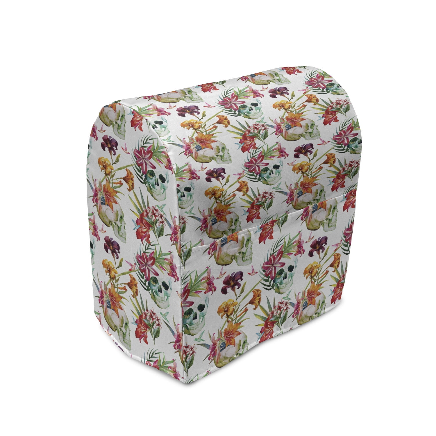 Skull Stand Mixer Cover, Lilies Tropical Flower Blooms Leaves on Skull ...