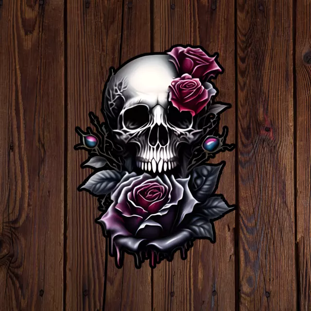 Skull Sticker Gothic Rose Dark Mythic Mythical Skelton Laptop Sticker ...