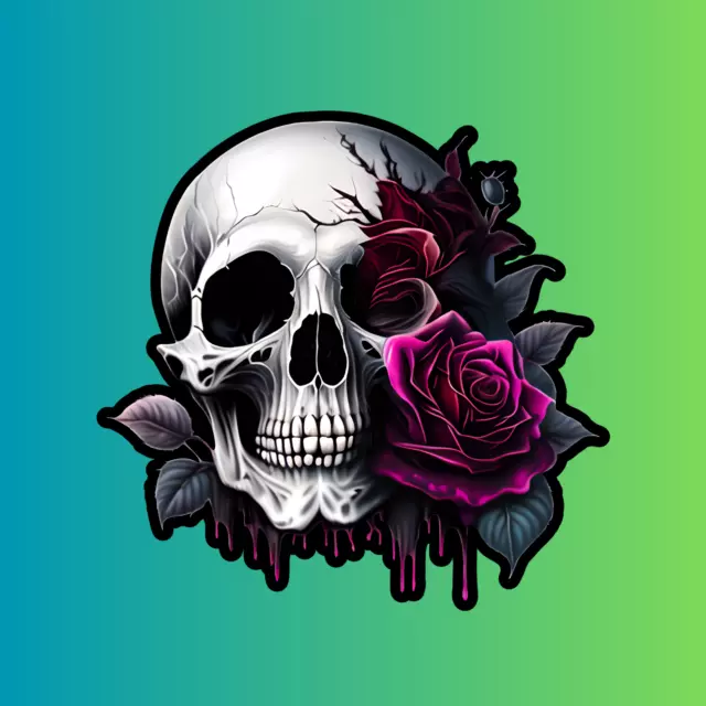 Skull Sticker Gothic Rose Dark Mythic Mythical Skelton Laptop Sticker ...