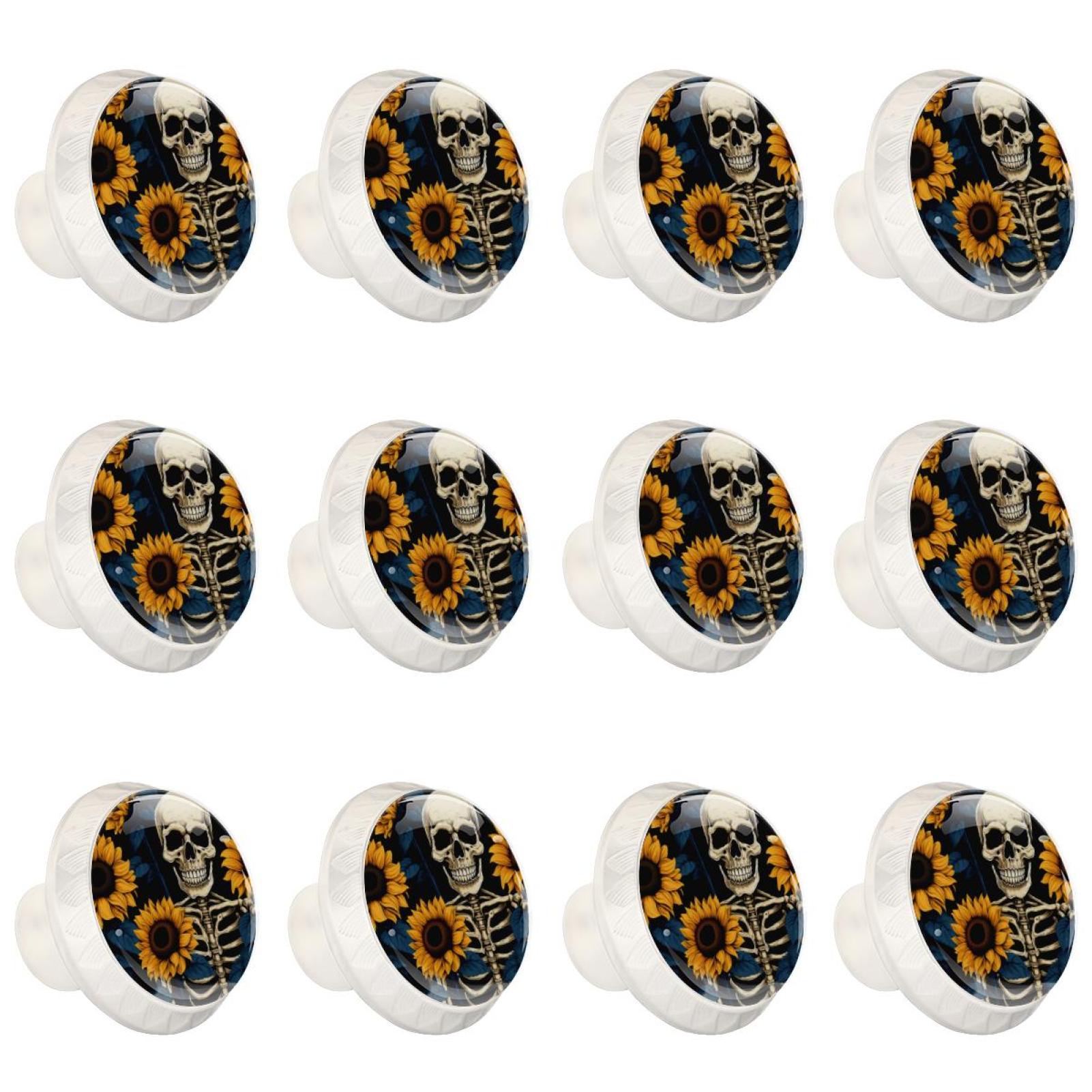 Skull Sunflower 12 Pcs White Round Drawer Pulls with Screws,ABS and ...