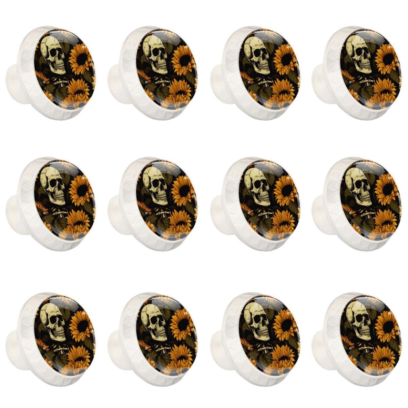 Skull Sunflower 12 Pcs White Round Drawer Pulls with Screws,ABS and ...