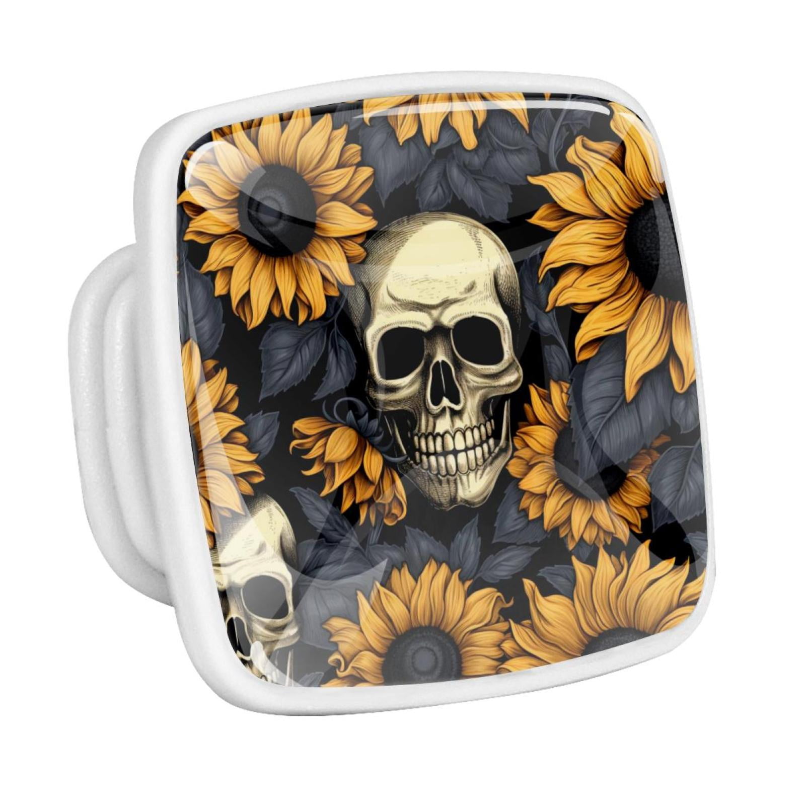 Skull Sunflower Fluorescent Drawer Pulls with Screws Square 4-Pack Glow ...