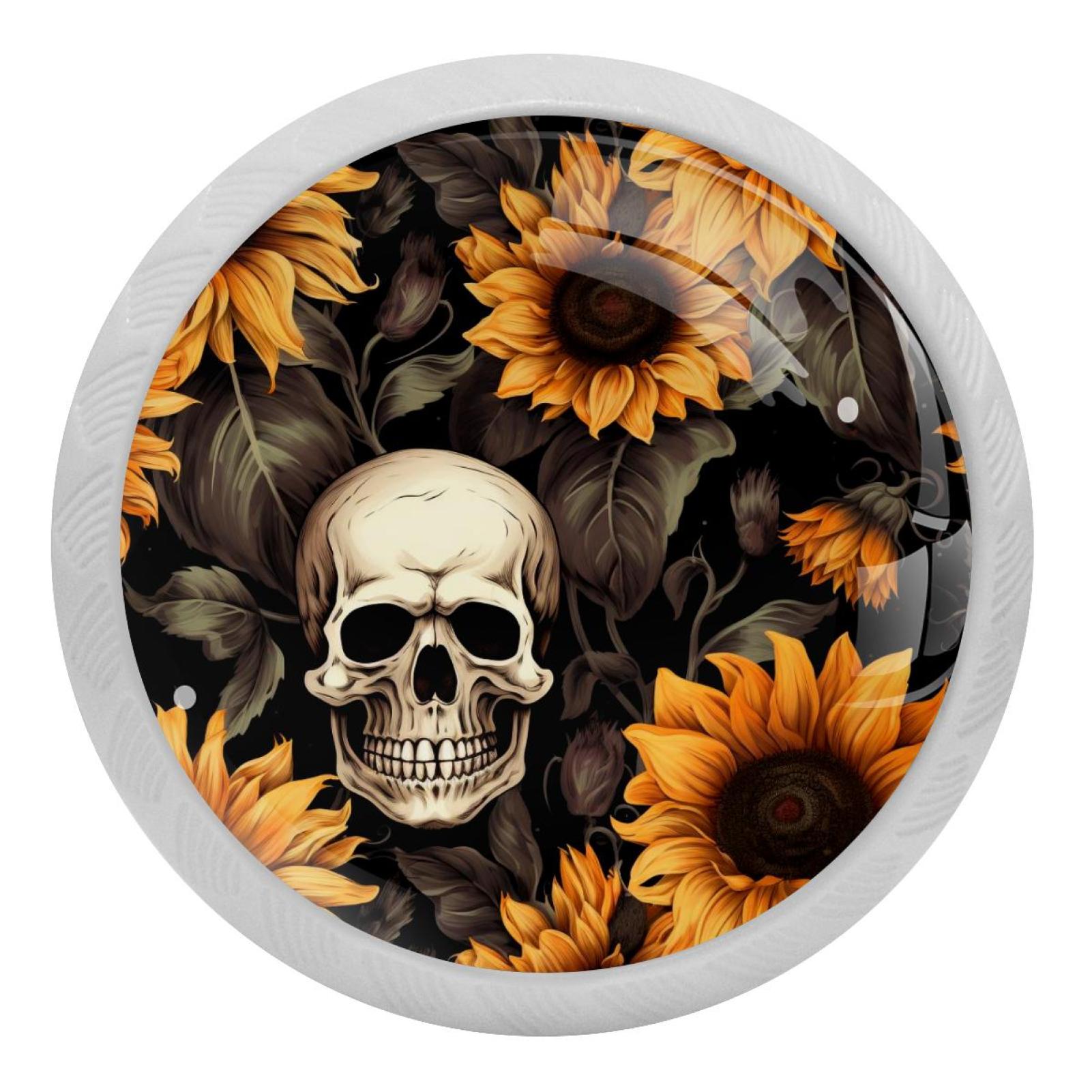 Skull Sunflower Pattern 4PCS Cabinet Knobs Pulls Fluorescent Drawer ...