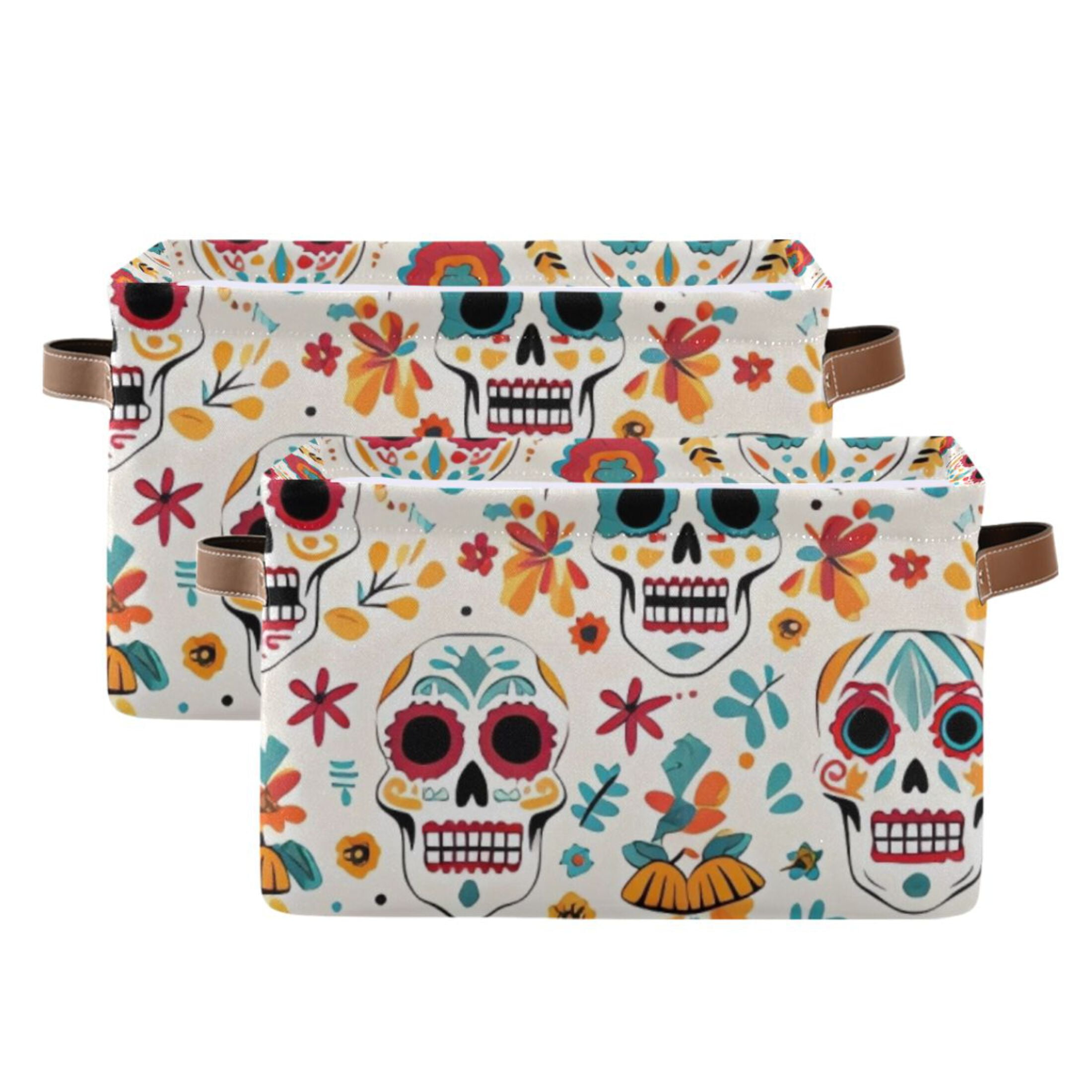 Skull Sunflowers Skeleton Storage Basket Large Foldable Storage Bin ...