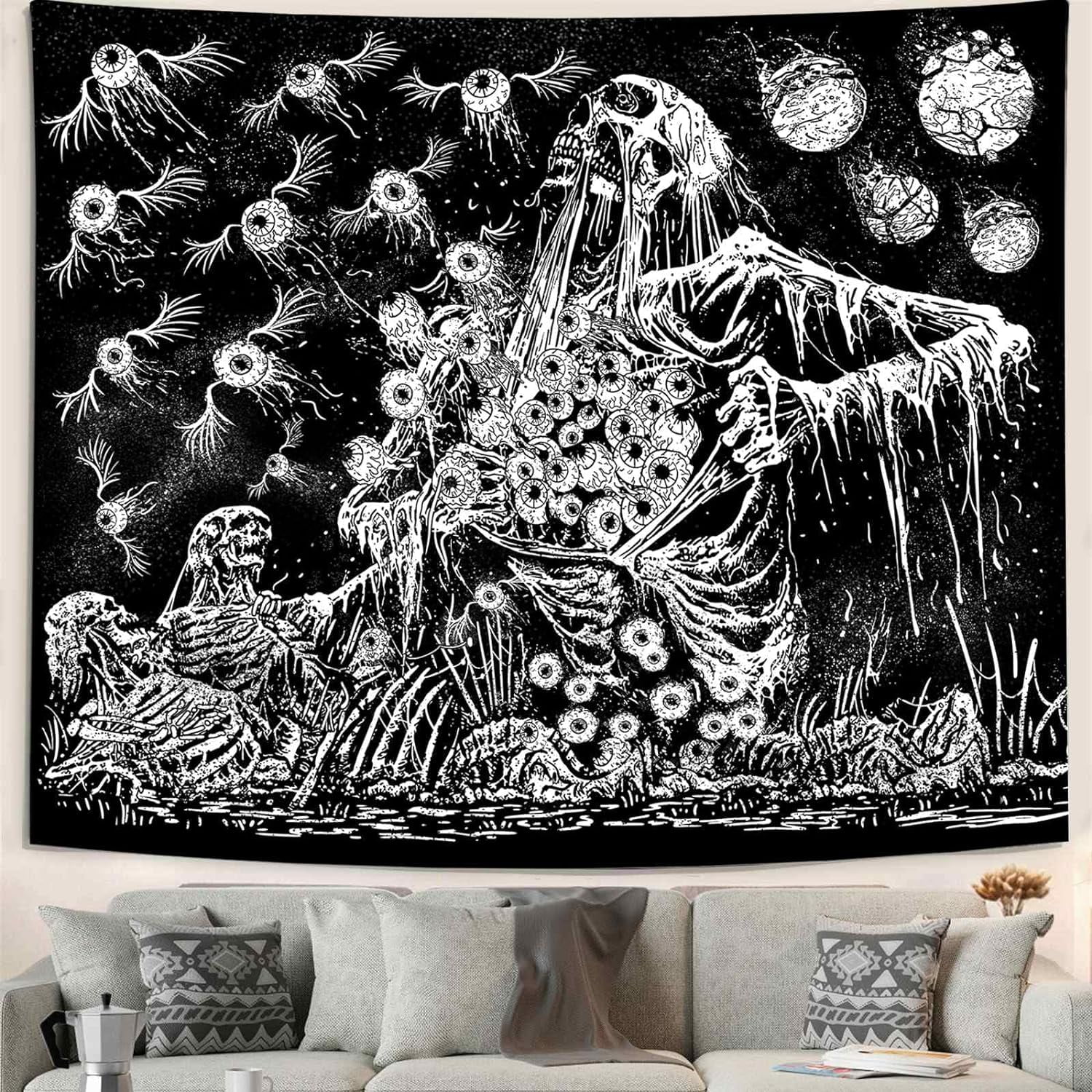 Skull Tapestry for Bedroom Aesthetic, Black and White Gothic Skeleton ...