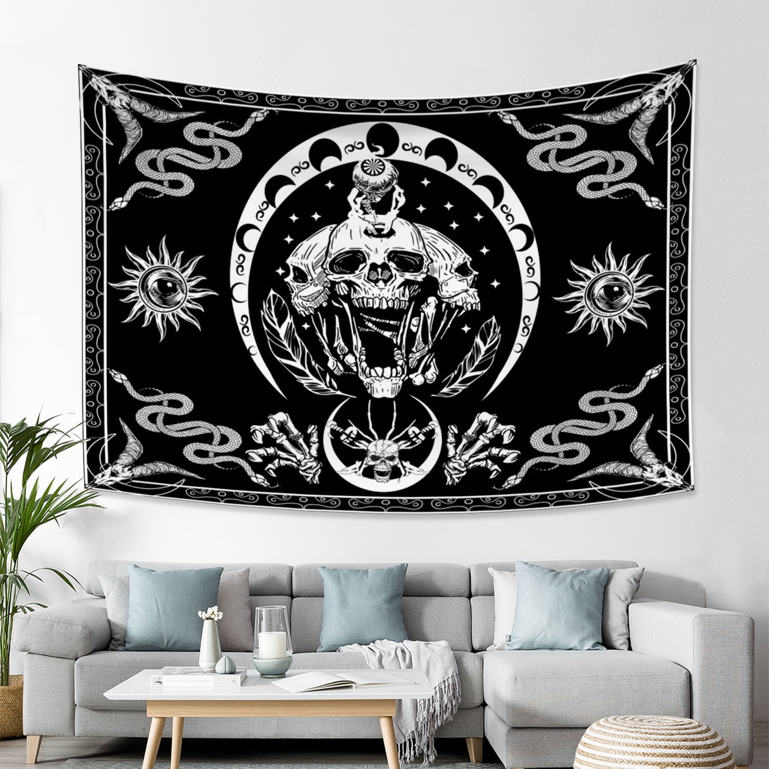 Skull Tapestry Gothic Horror Moon Dark Tapestry Wall Hanging Backdrop ...