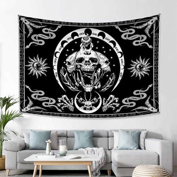 Skull Tapestry Gothic Horror Moon Dark Tapestry Wall Hanging Backdrop ...