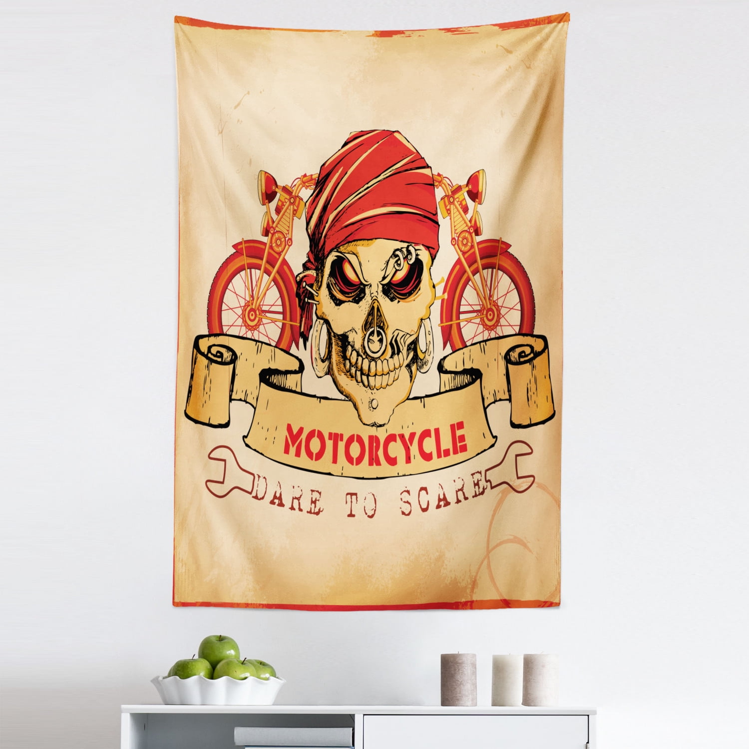 Skull Tapestry, Illustration of Skull Classics Motorcycle Dare to Scare ...