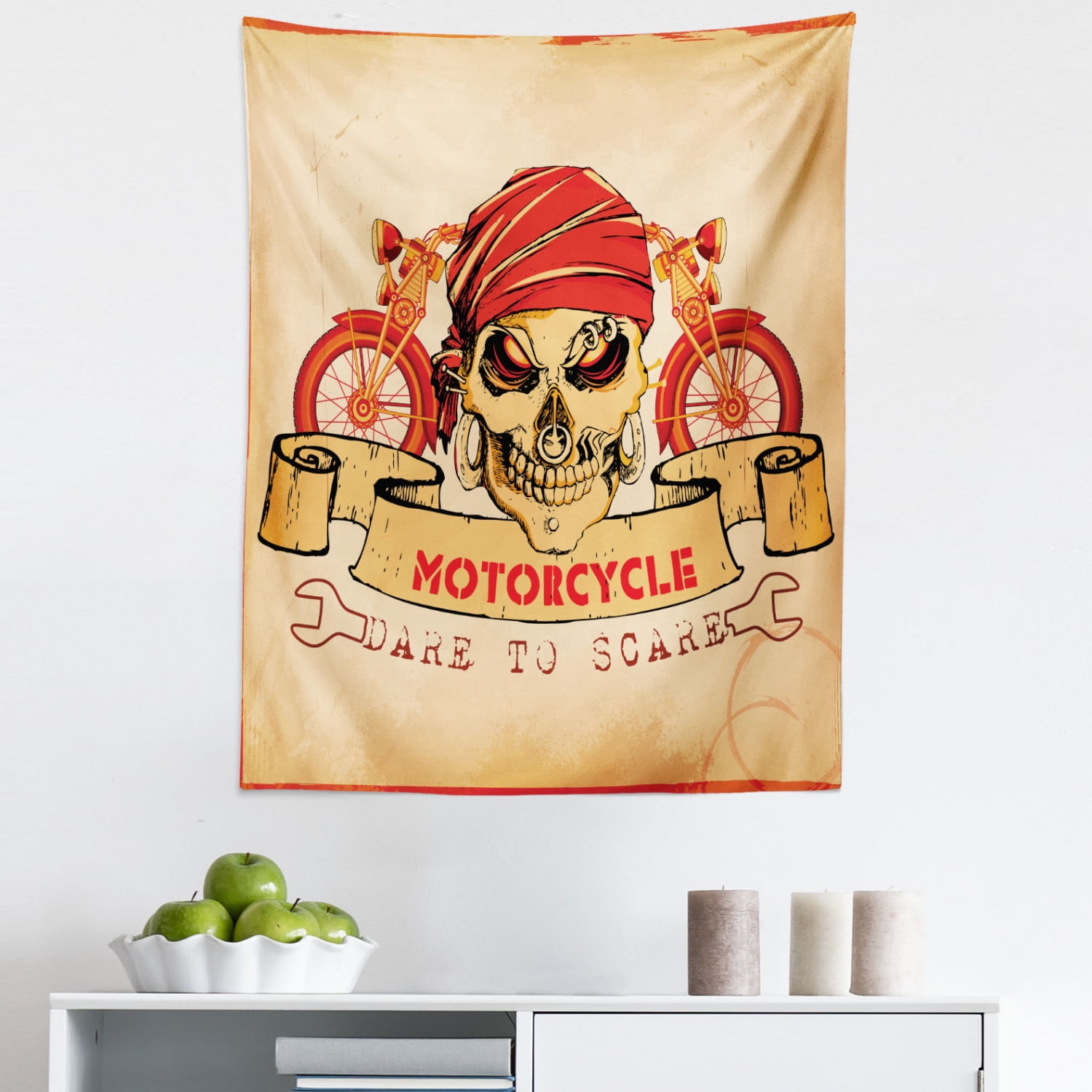 Skull Tapestry, Illustration of Skull Classics Motorcycle Dare to Scare ...