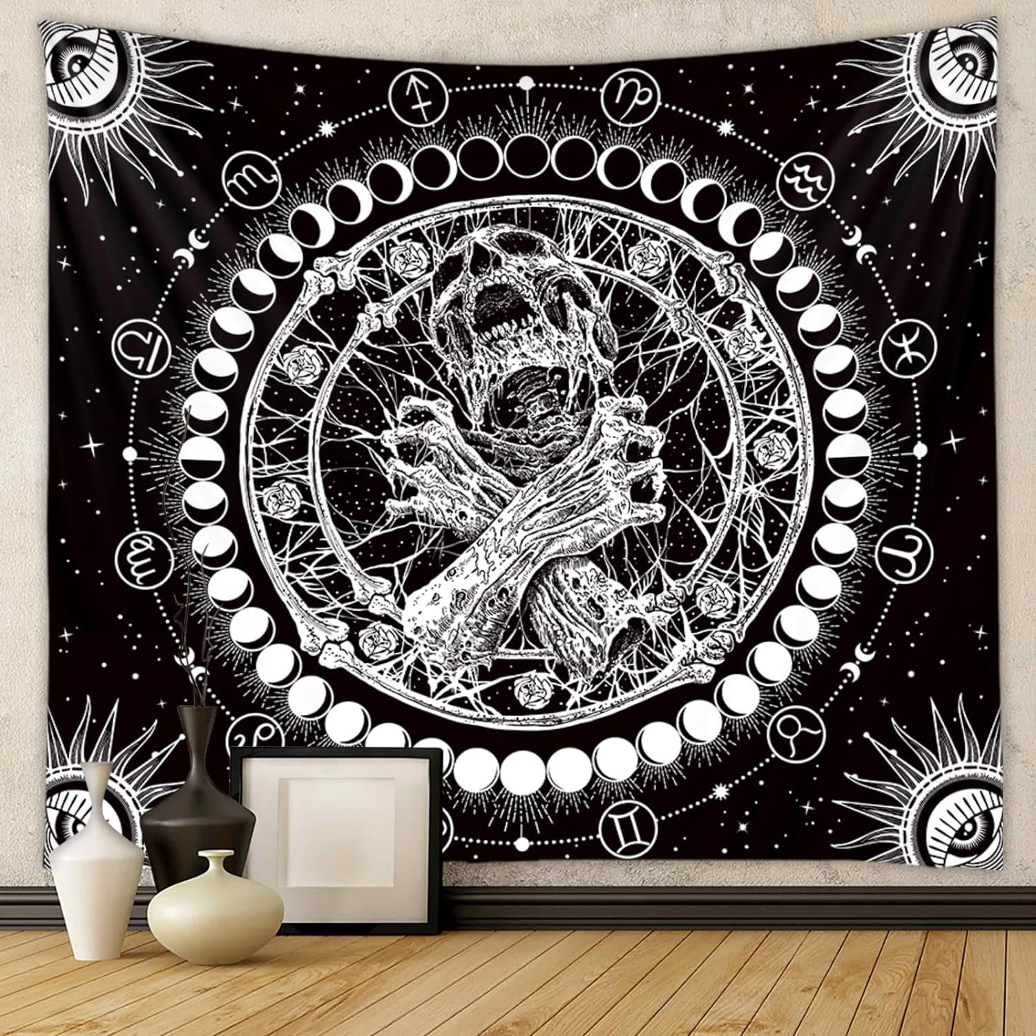 Skull Tapestry Tarot Gothic Moon Phase Tapestry for Bedroom Aesthetic ...