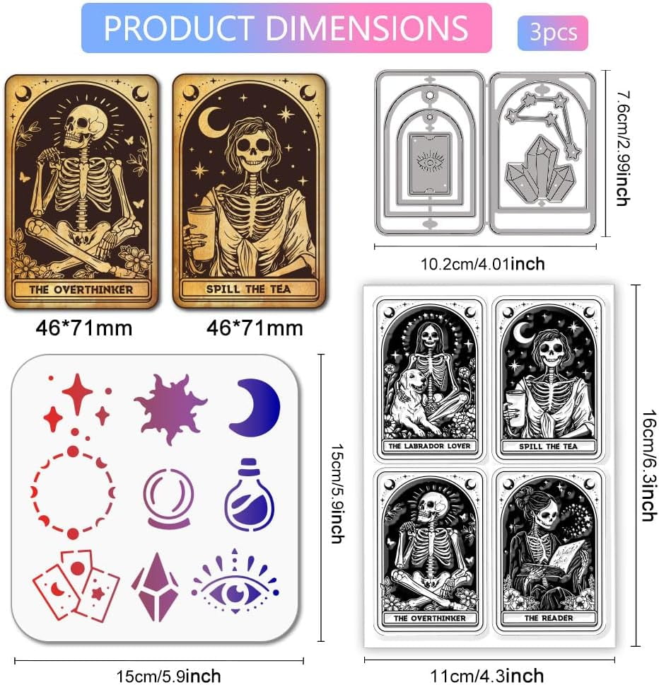 Skull Tarot Card Clear Silicone Stamp Metal Frame Cutting Die Cuts ...