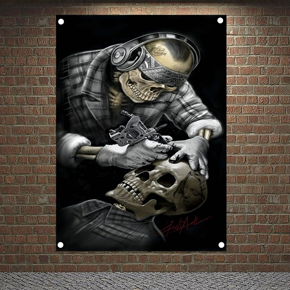 Skull Tattoo Art Posters and Prints Wall Chart Tapestry Wall Art Banner ...