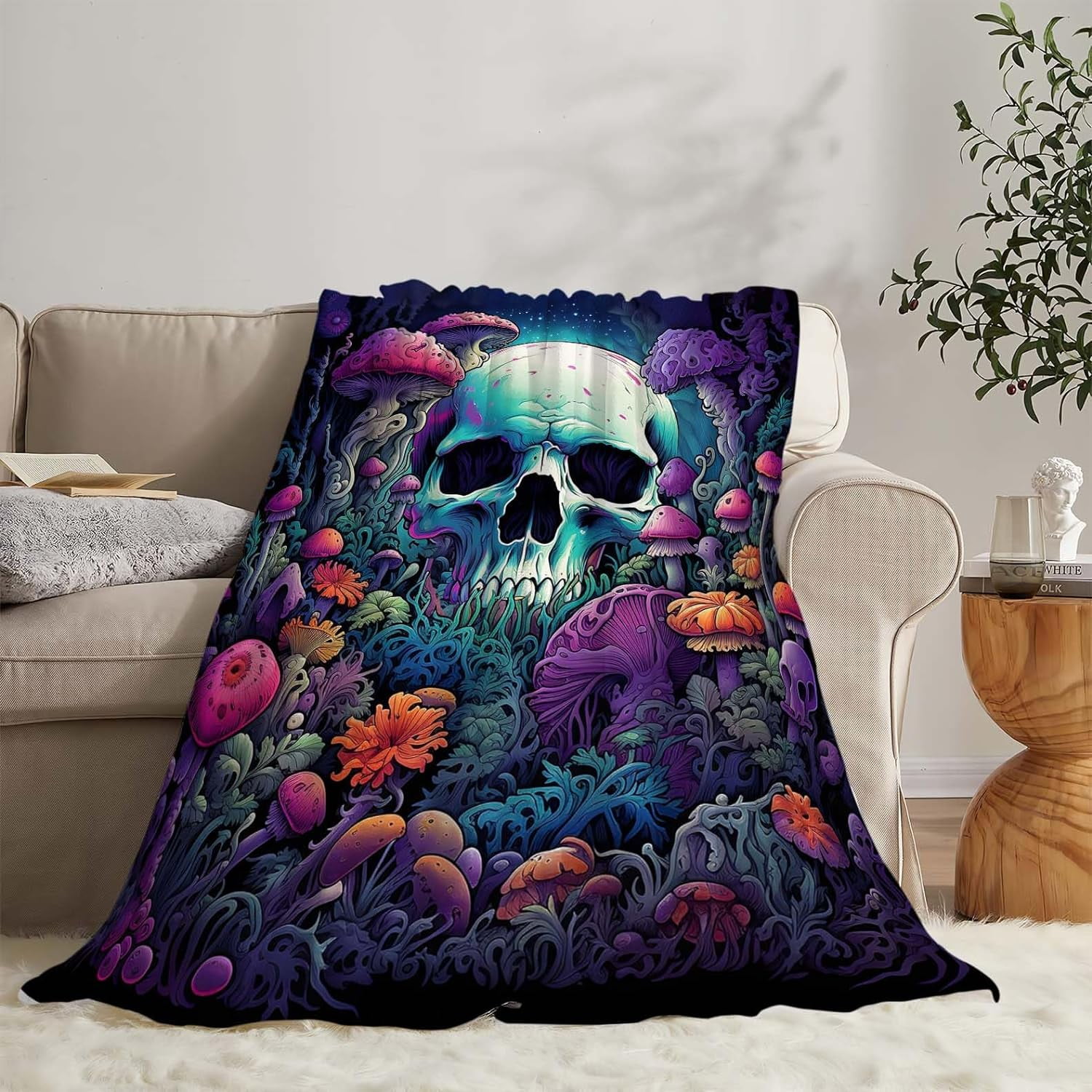 Skull Throw Blanket Sugar Skull Mushroom Halloween Skeleton Blanket ...