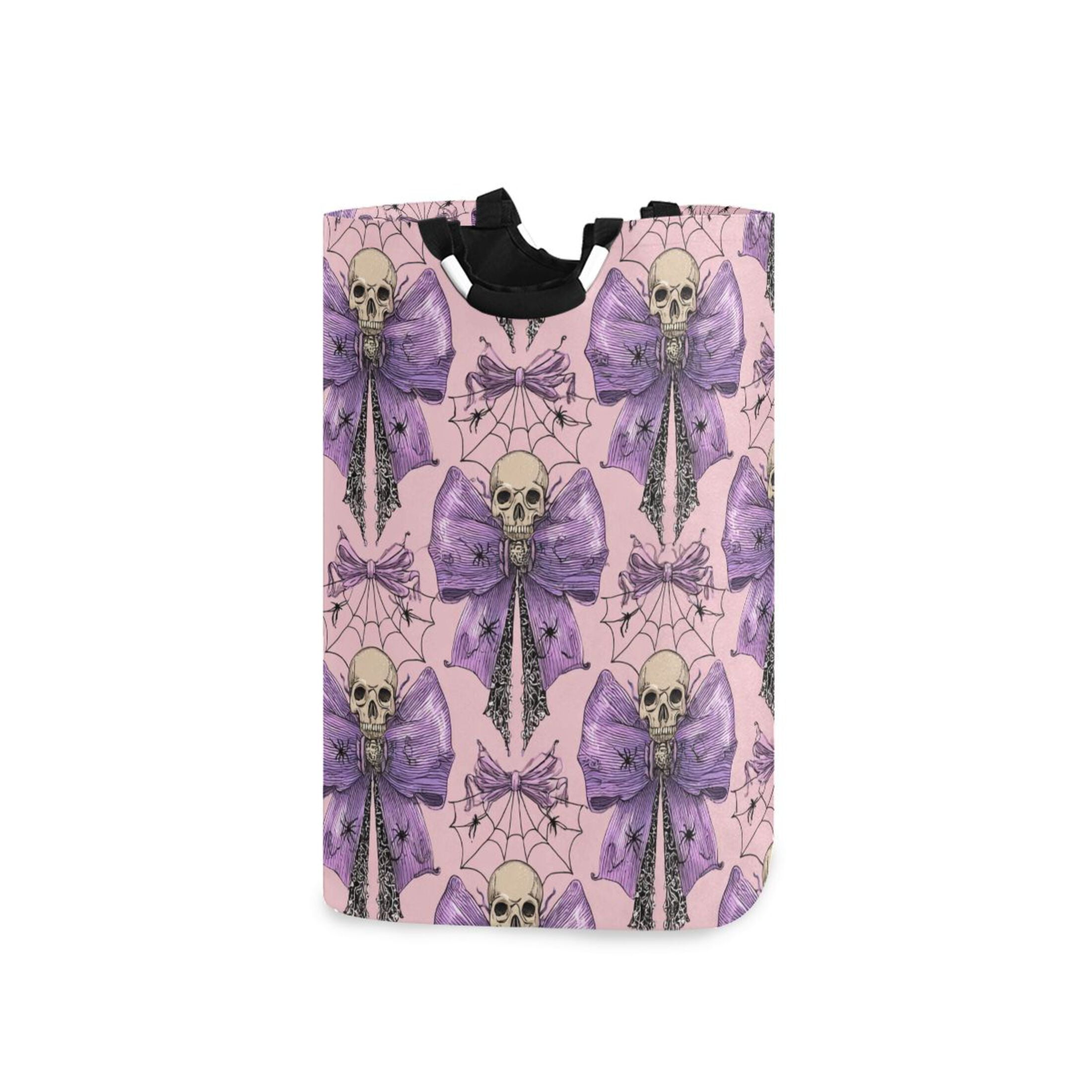 Skull Tie on Bows Araneid Nets Halloween Laundry Basket with Handles ...