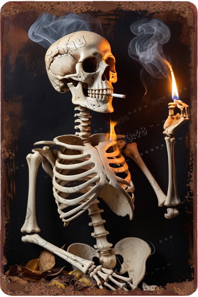Skull Tin Sign, Smoking Vintage Aluminum Sign, Funny Bathroom Decor ...