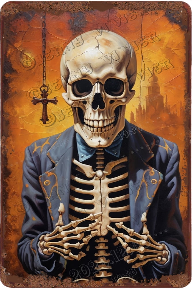 Skull Tin Sign, Vintage Aluminum Sign, Funny Bathroom Decor Skeleton ...