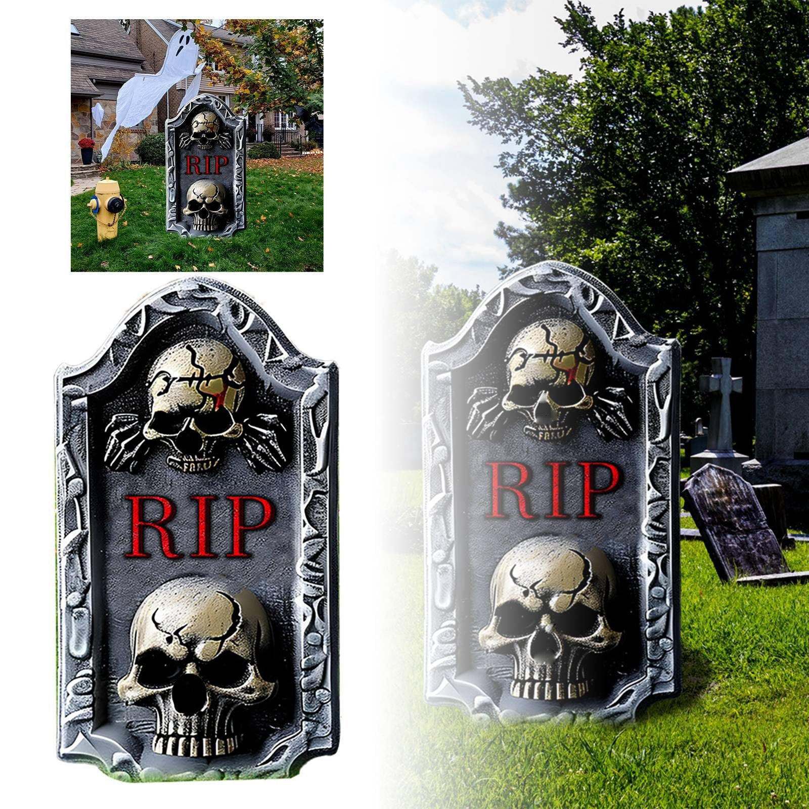 Skull Tombstone Ground Stake - Outdoor Halloween Yard Sign Cemetery ...