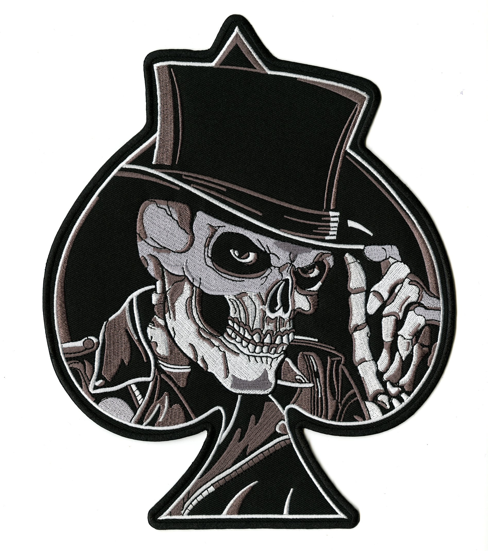 Skull Top Hat Patch 10" | Spade Skeleton Halfskull | Large Embroidered ...