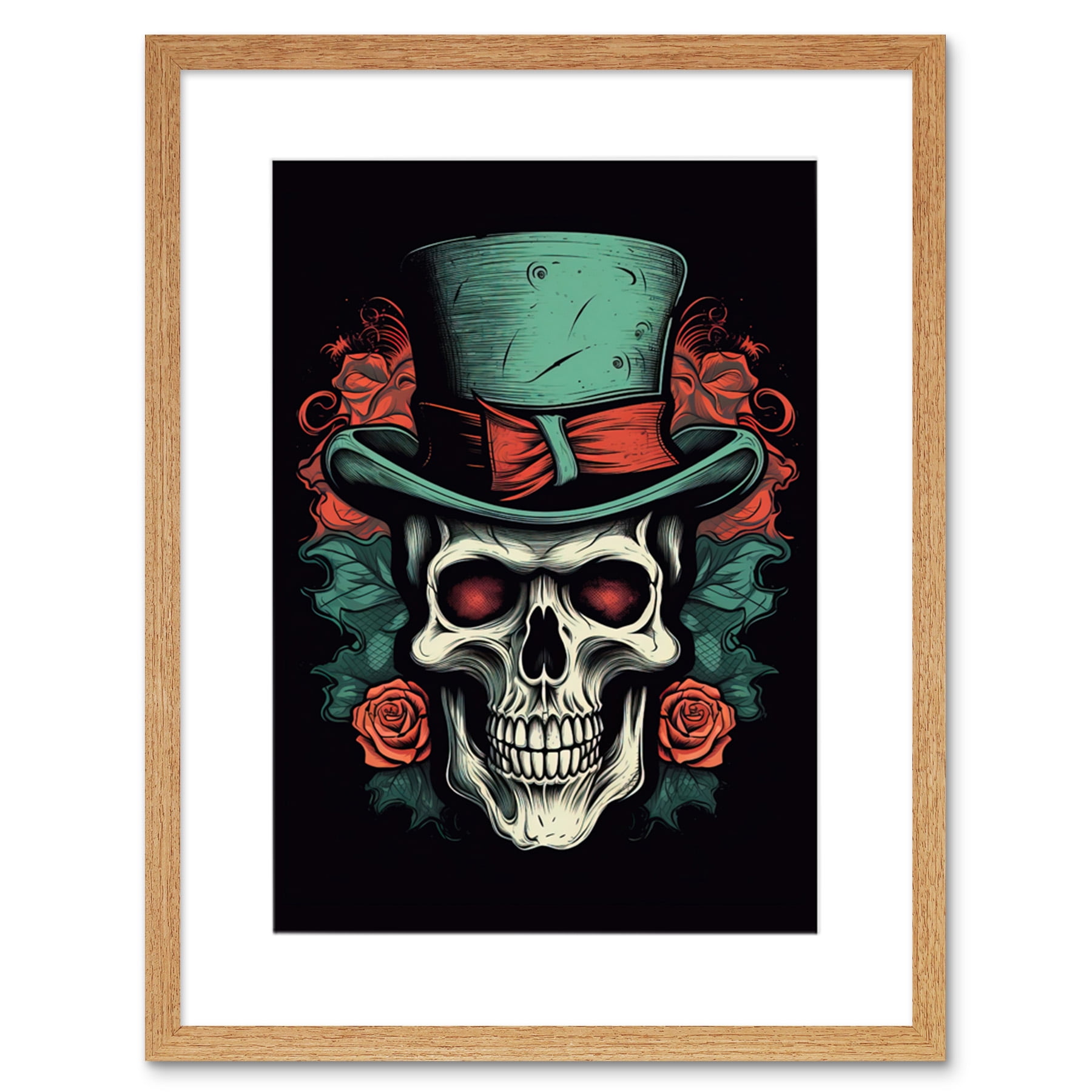 Skull Top Hat and Roses Tattoo Ink Body Art Rockabilly Americana 50s ...