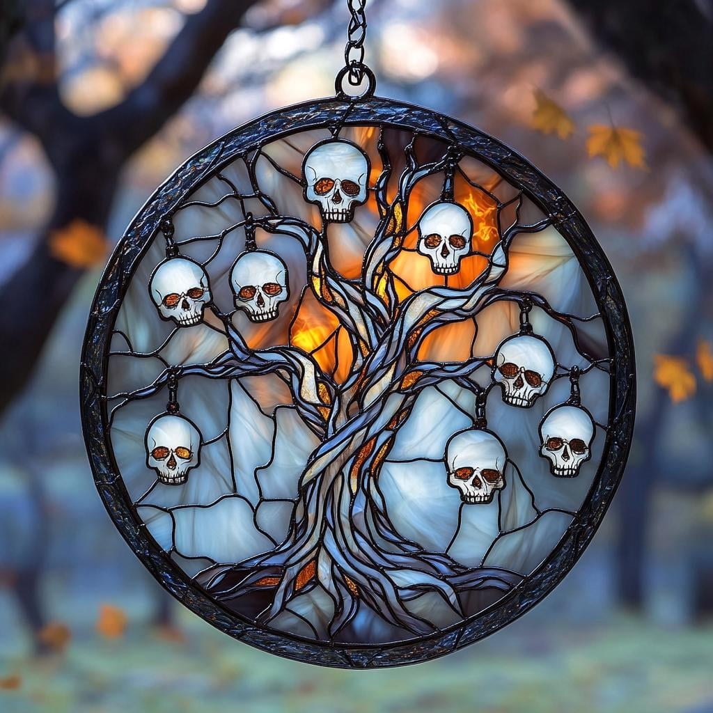 Skull Tree Wavy Acrylic Suncatcher - Faux Wavy Acrylic Halloween Window ...