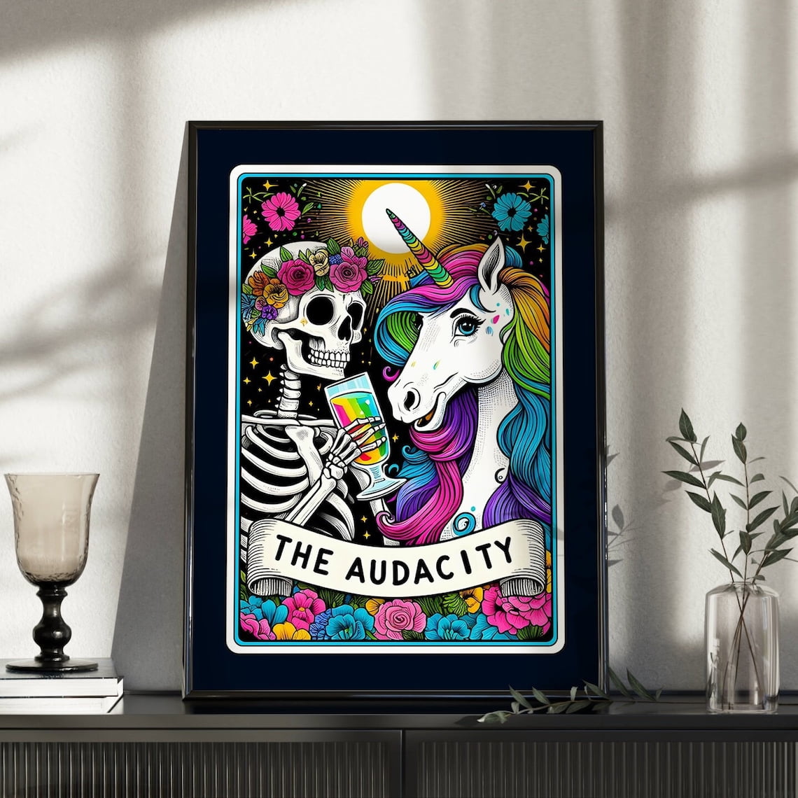 Skull & Unicorn Art Poster, Gothic Emo Decor UNFRAMED Poster, Wall Art ...