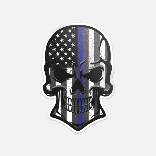 Skull Us Flag Thin Blue Line Honoring Police Law Enforcement Sticker ...