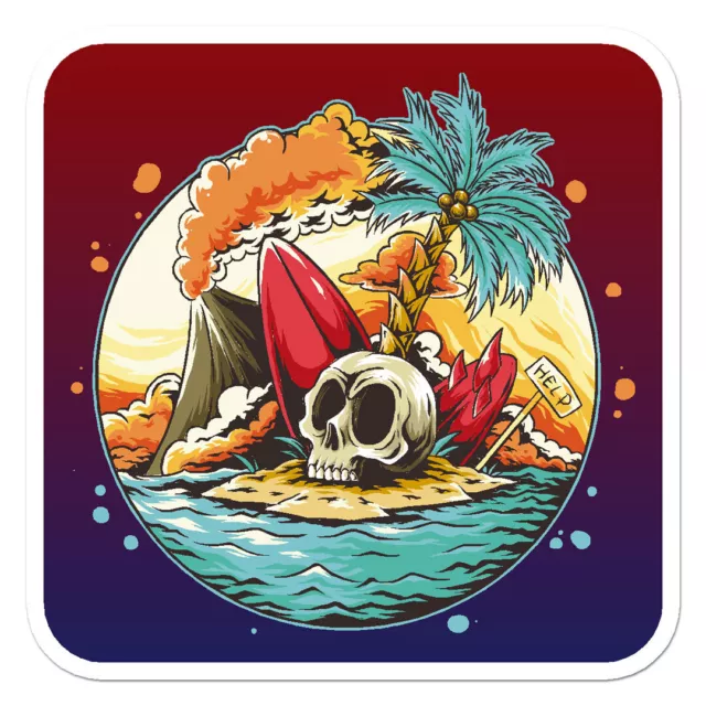 Skull Volcano Island Palm Sticker Phone Decal Water Bottle Stickers Car ...