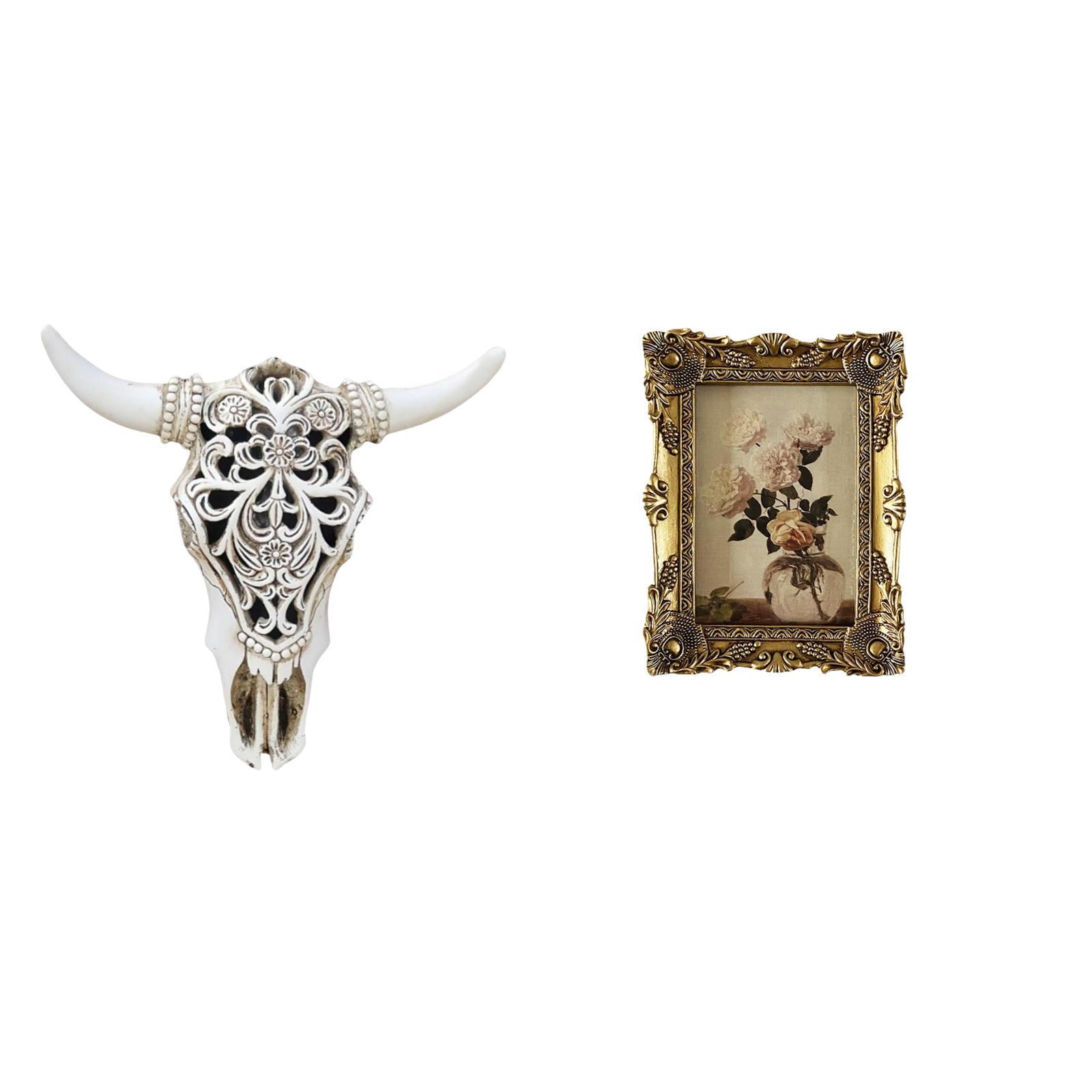 Skull Wall Sculpture Resin Cow Head Wall Decor Tabletop Photo Frame ...