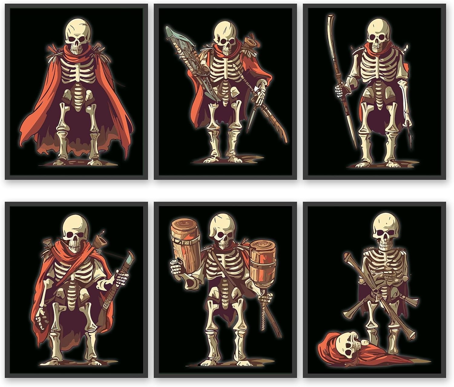 Skull Warrior Wall Art Prints, Skeleton Warrior Art Decor, Gothic Wall ...