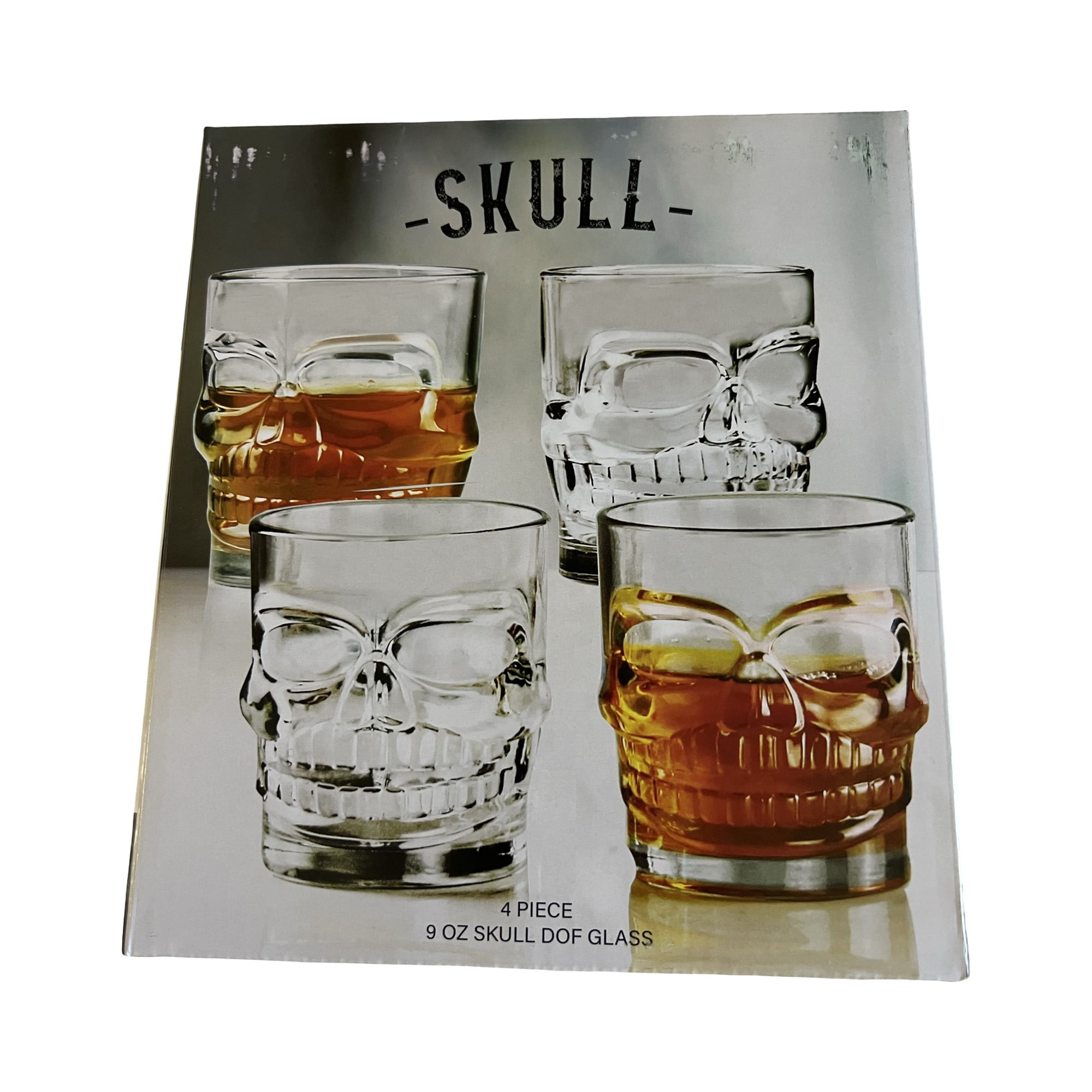 Skull Whiskey Glasses – 4-Piece Cocktail Glassware Set, 9 oz Each ...
