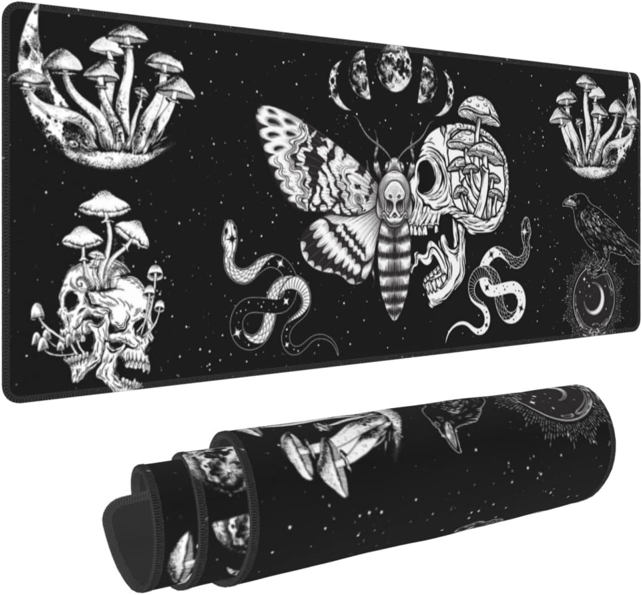 Skull Wicca Moth Mushroom Snake Crow Mouse Pad 31.5x11.8 in Big ...