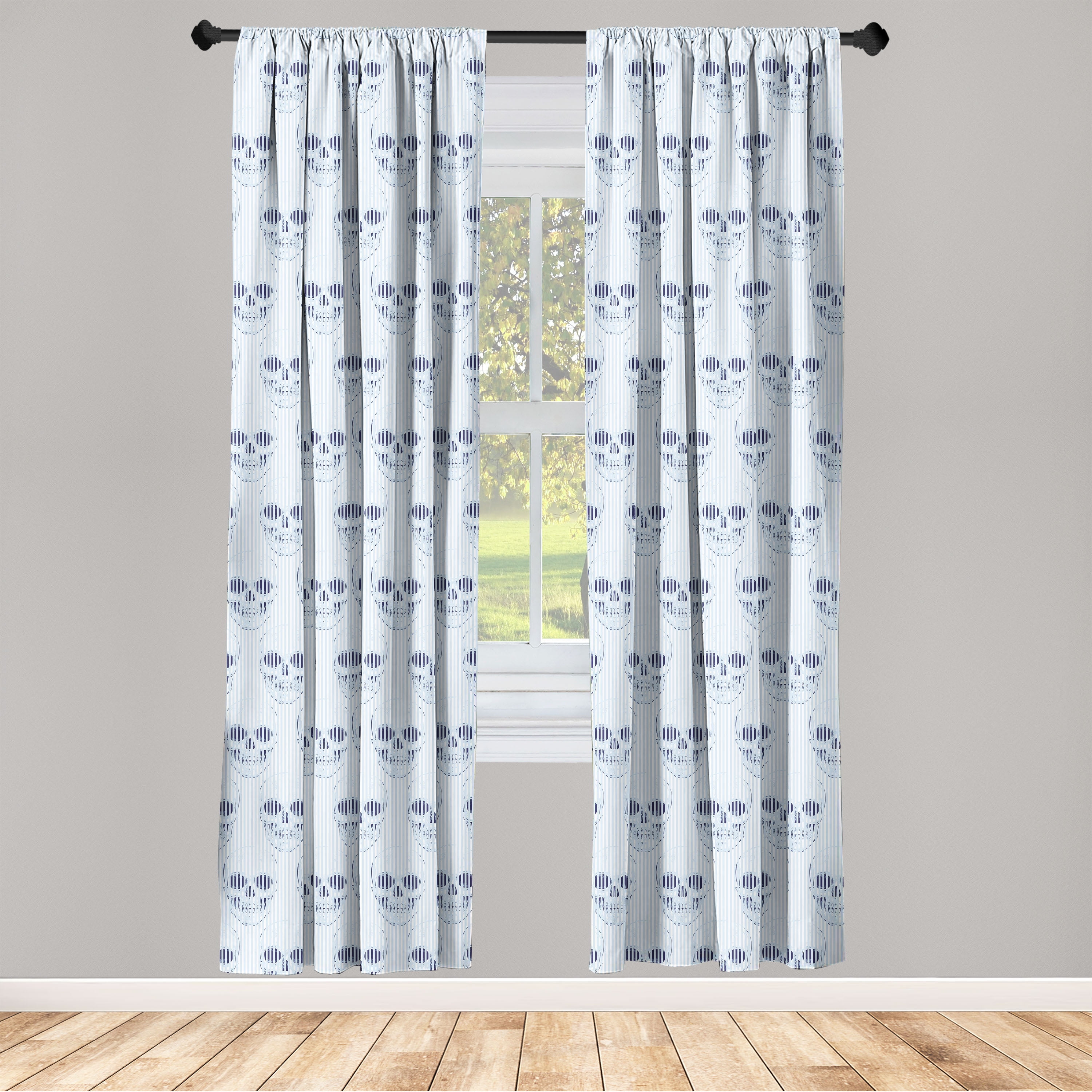 Skull Window Curtains, Optical Illusion Stripes with Skeleton Heads ...